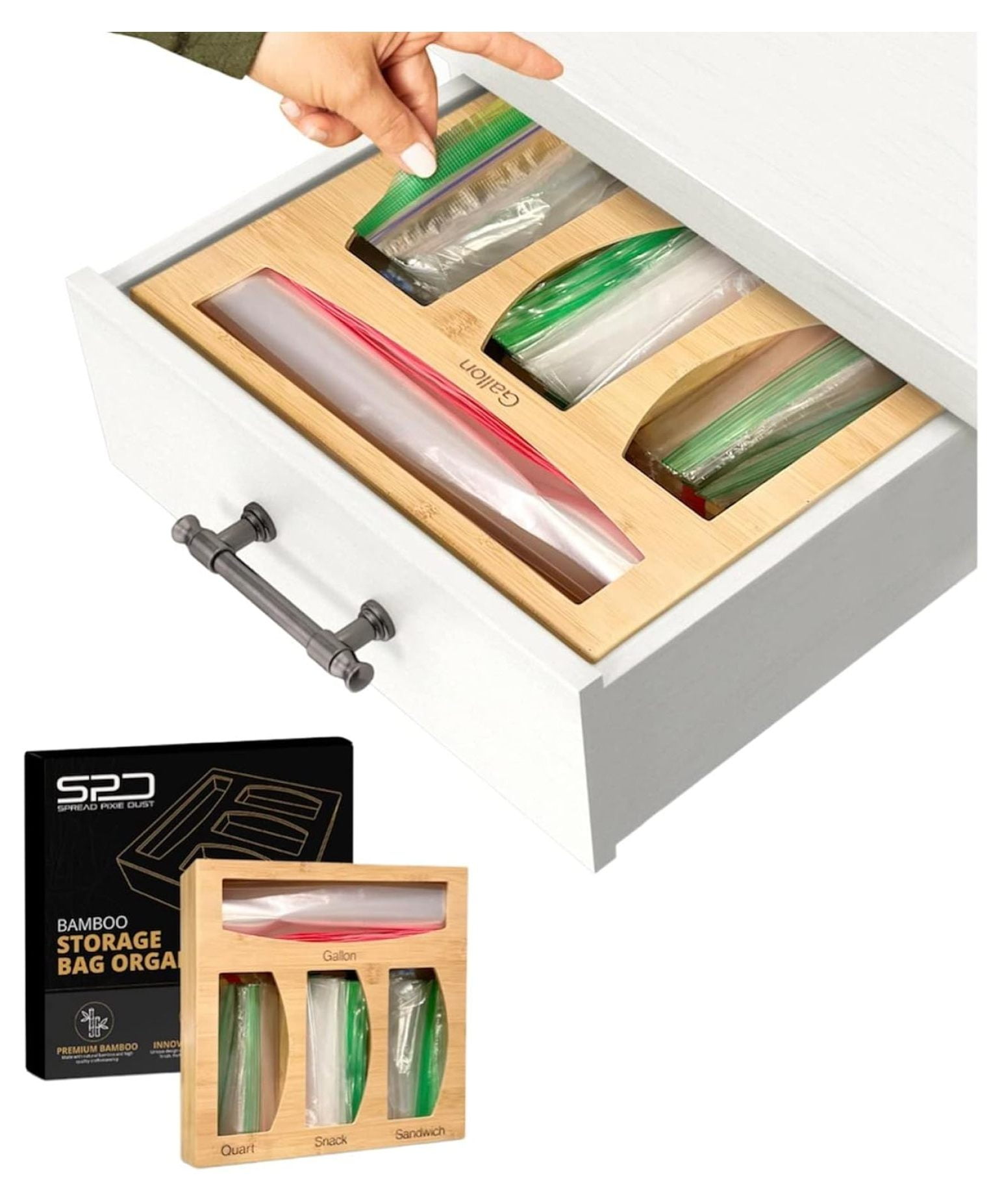 Ziplock Bag Storage Organizer for Kitchen Drawer, Bamboo Kitchen Food ...