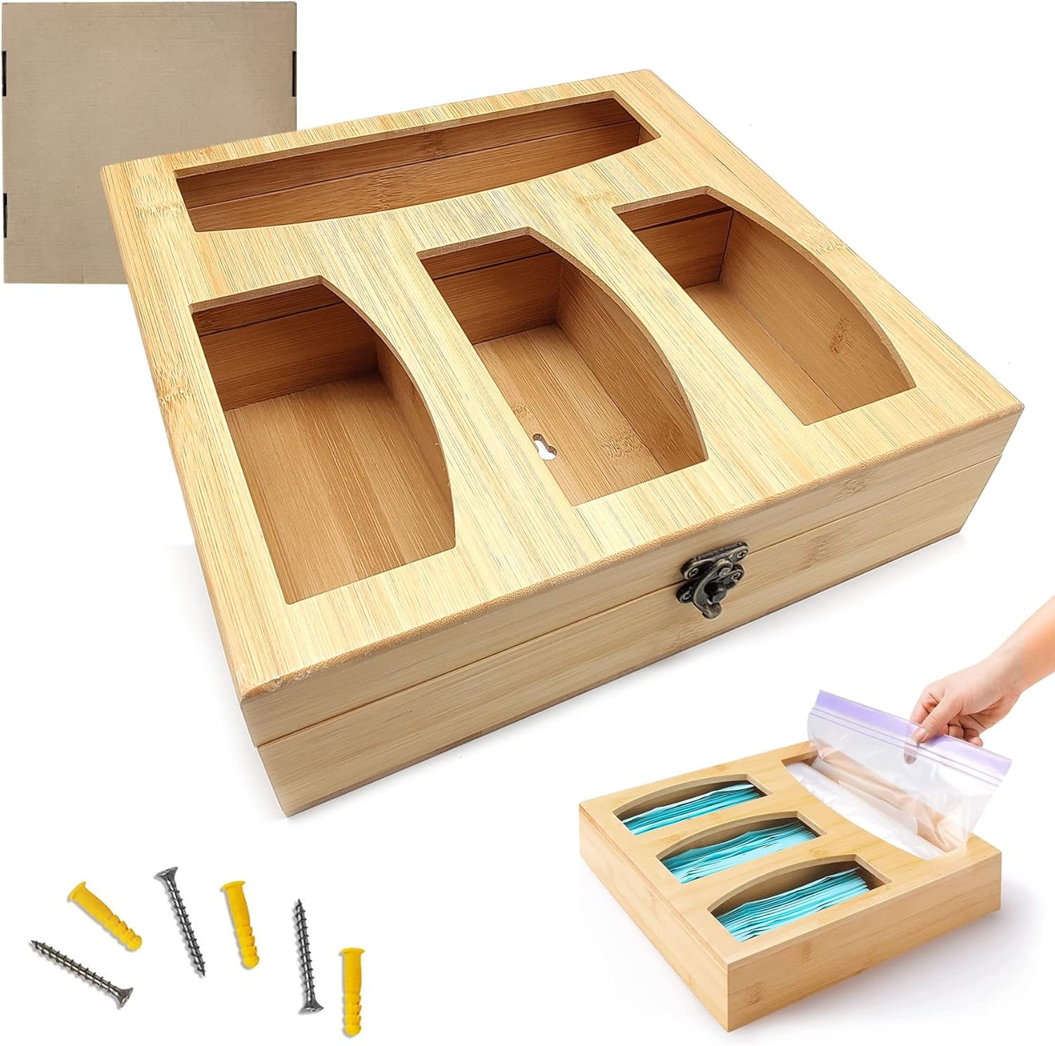 Ziplock Bag Storage Organizer Kitchen Food Baggie Dispenser Box Bamboo ...