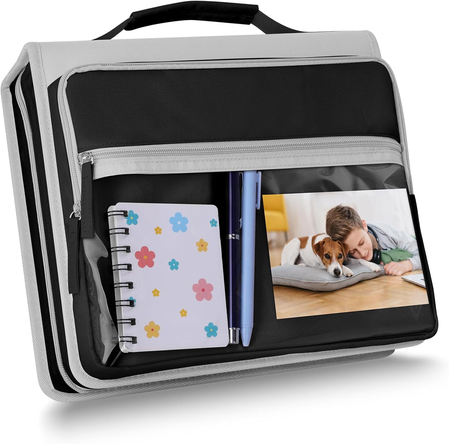 Zipper Binder 3 Ring with Handle, 2 Inch O-Ring Document Organizer ...