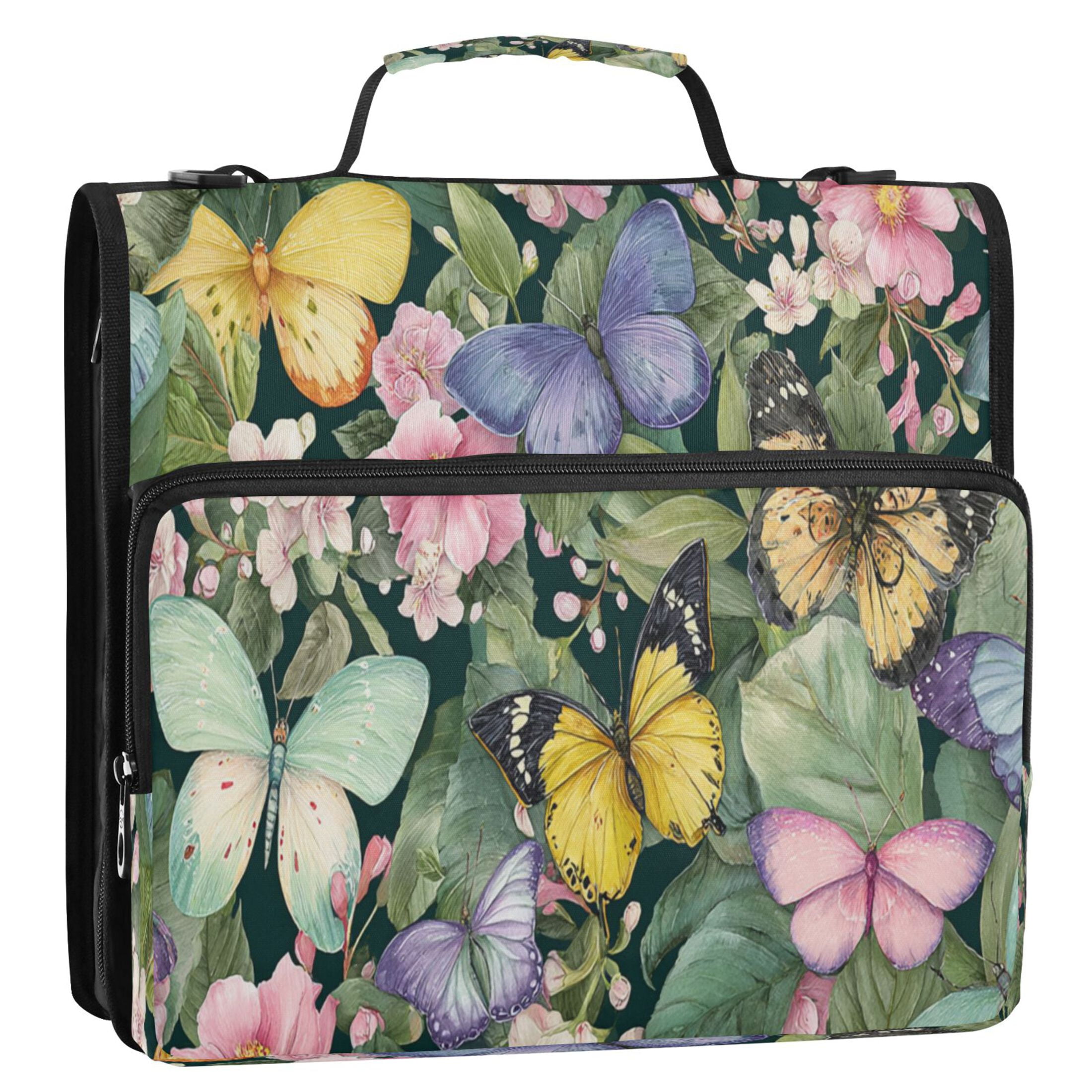 Zipper Binder 3 Rings Stationery Office Files Daily Organizer File Folder Storage Bag Blooming ...