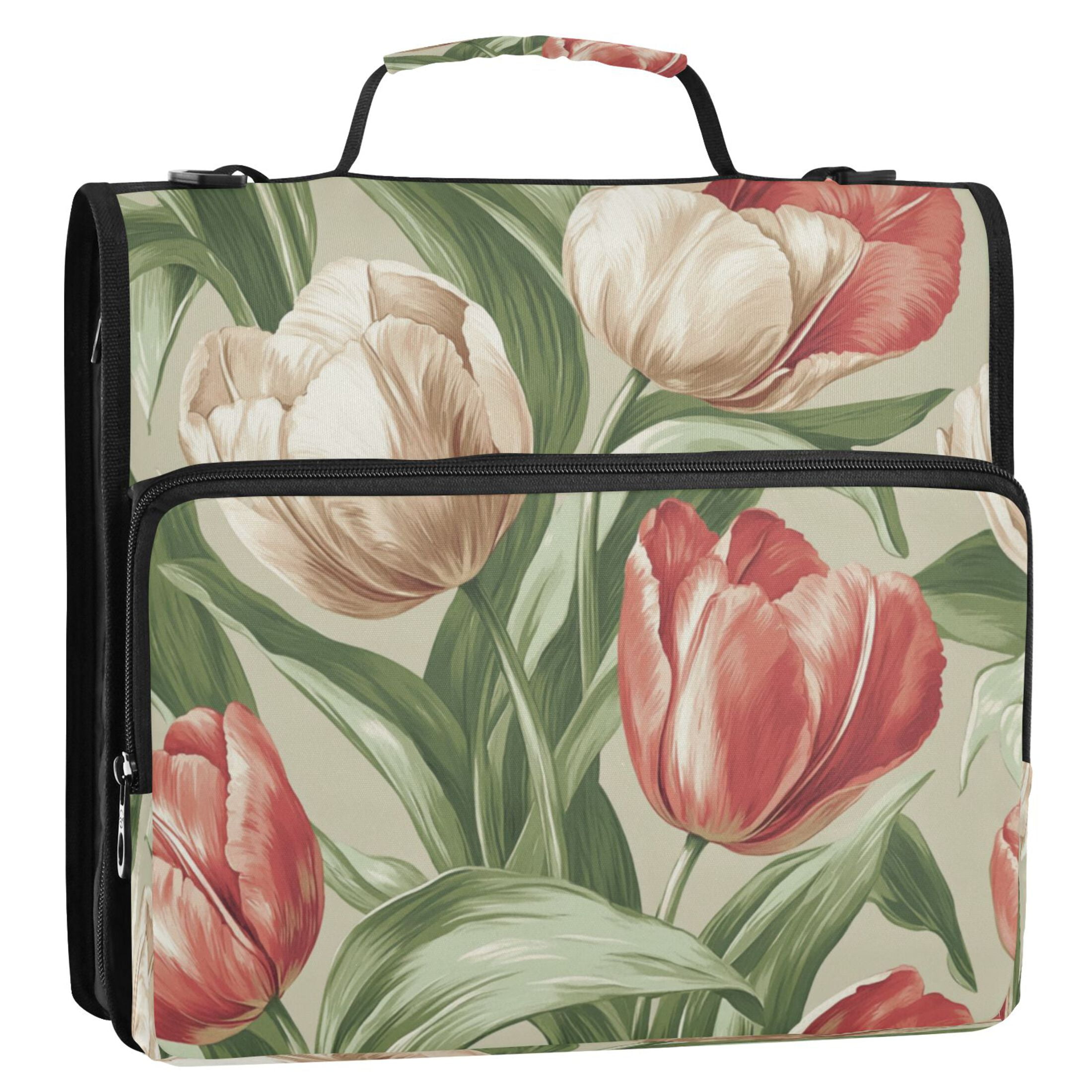 Zipper Binder 3 Rings Stationery Office Files Daily Organizer File Folder Storage Bag Red White ...