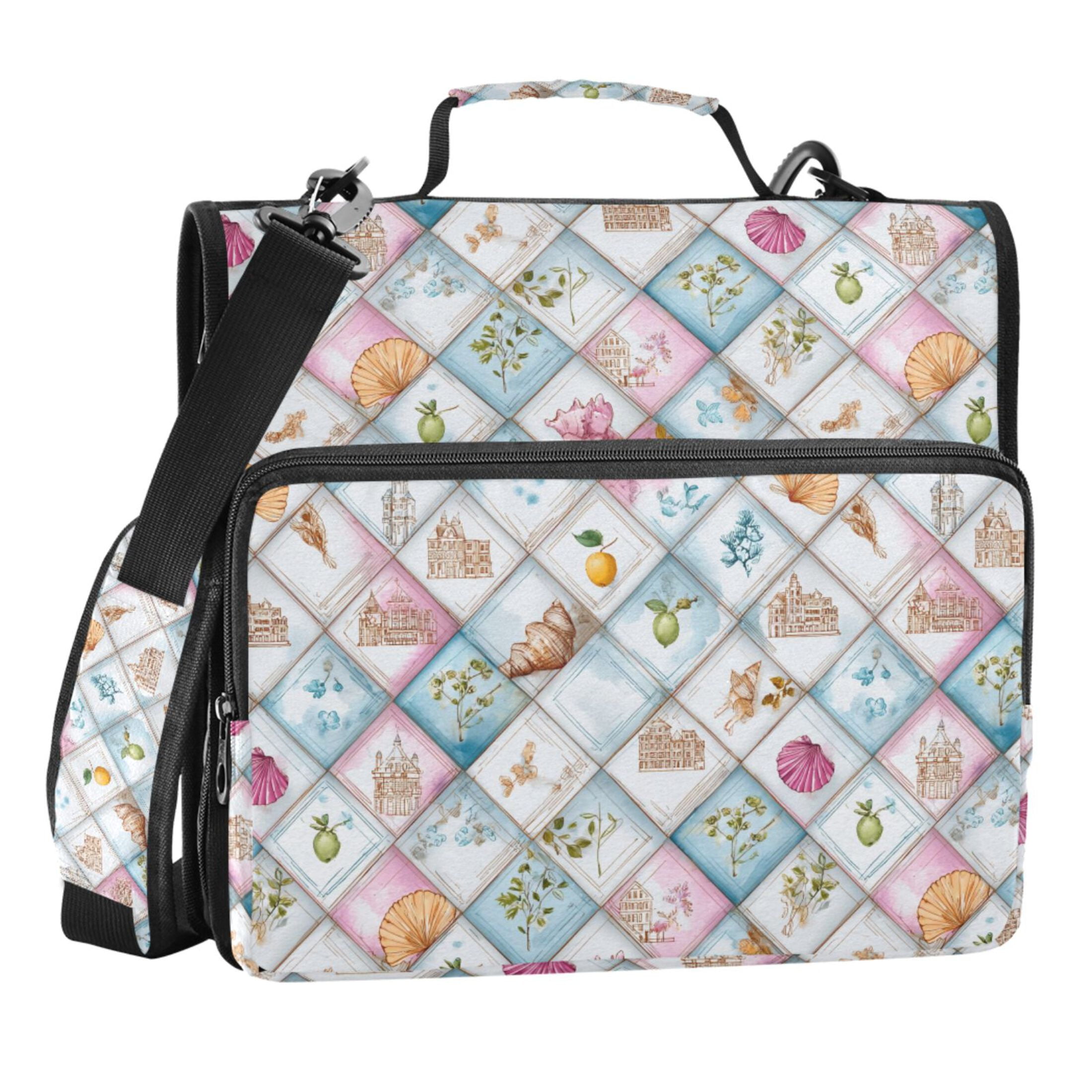 Zipper Binder Abstract Retro 1.5 Inch Binder Folder Bag with Shoulder ...