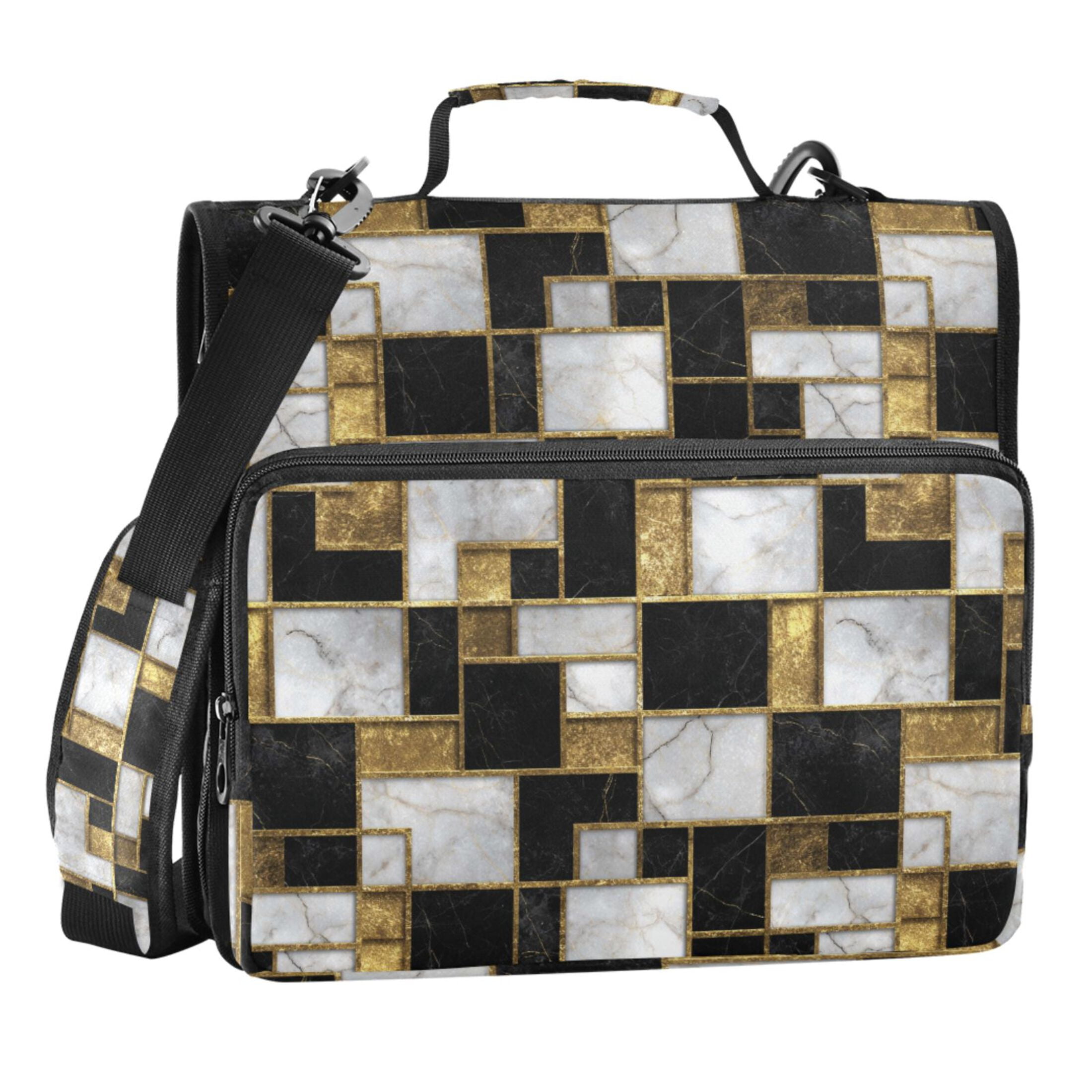 Zipper Binder Black and Gold Cube 1.5 Inch Binder Folder Bag with ...