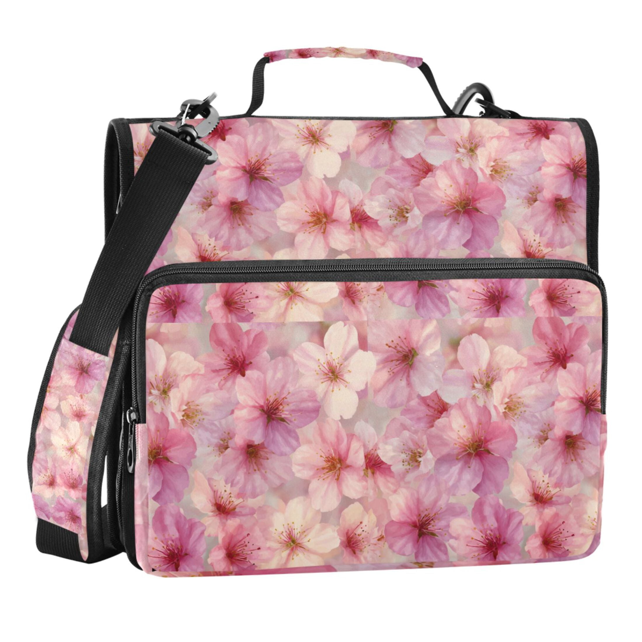 Zipper Binder Blooming Flowers 1.5 Inch Binder Folder Bag with Shoulder ...