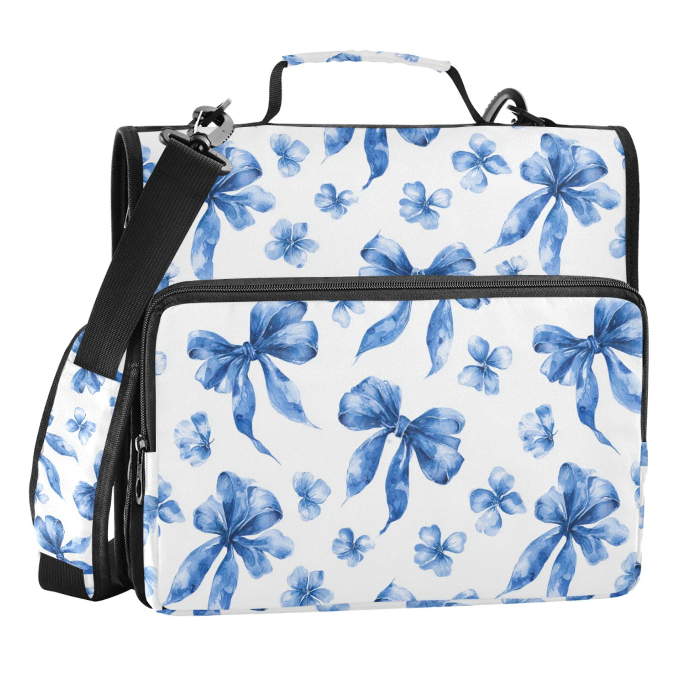 Zipper Binder Blue Bows and Floral 1.5 Inch Binder Folder Bag with ...