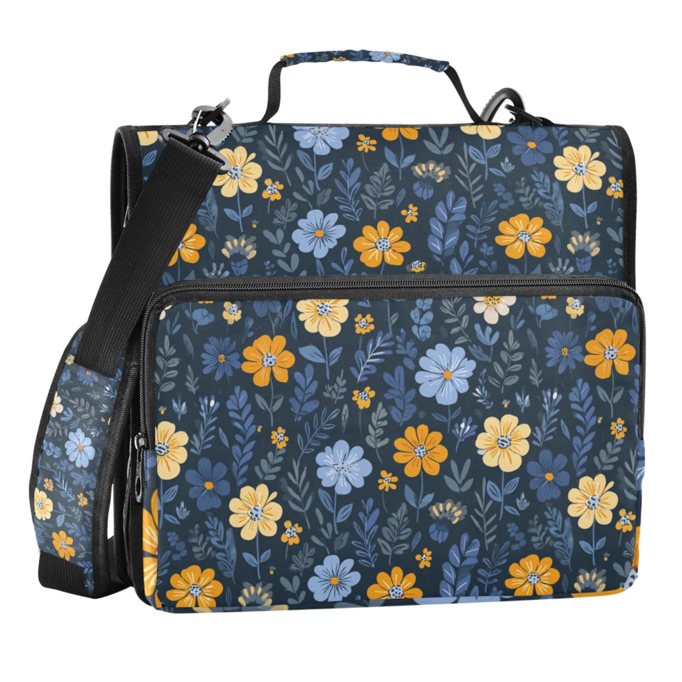 Zipper Binder Blue and Orange Flowers 1.5 Inch Binder Folder Bag with ...