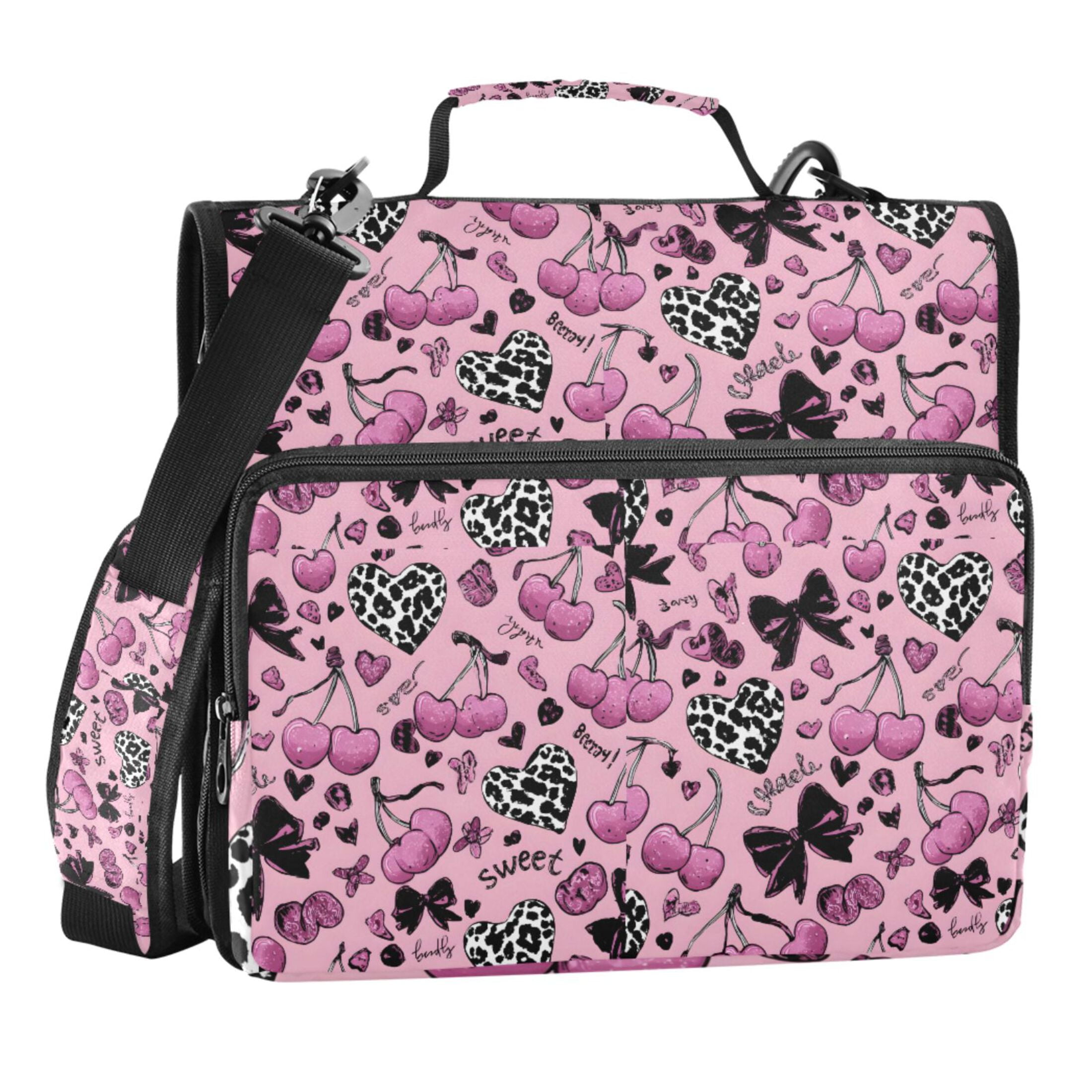 Zipper Binder Bow and Cherry Black and Pink 1.5 Inch Binder Folder Bag ...
