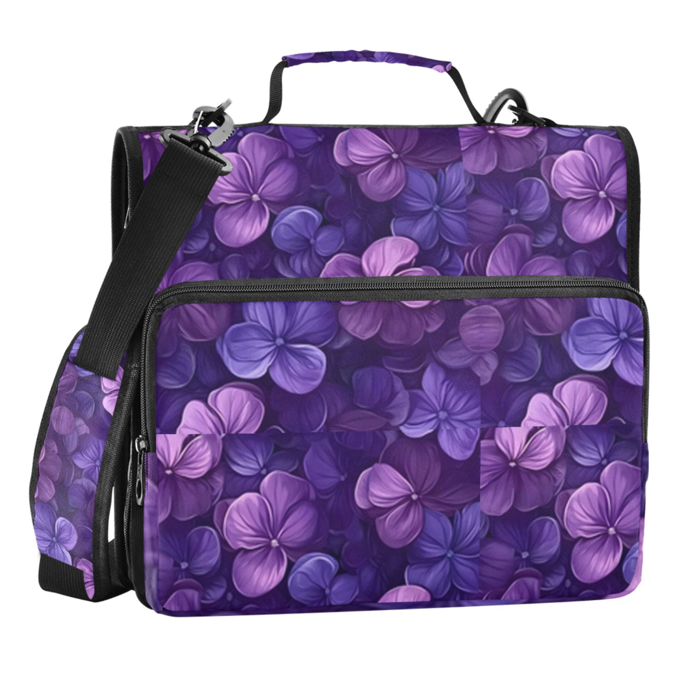 Zipper Binder Bright Purple Flowers 1.5 Inch Binder Folder Bag with ...