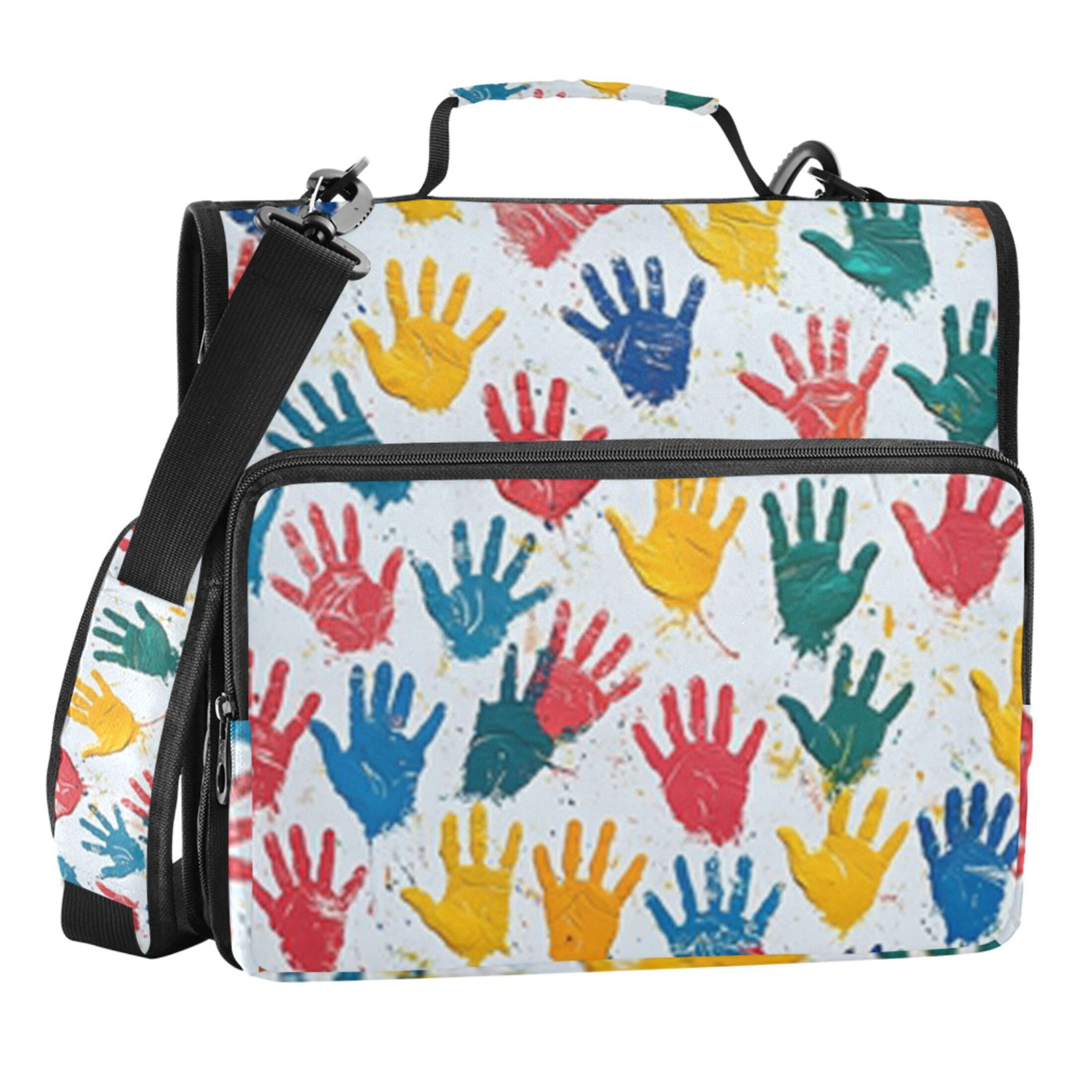 Zipper Binder Colorful Handprints 1.5 Inch Binder Folder Bag with ...