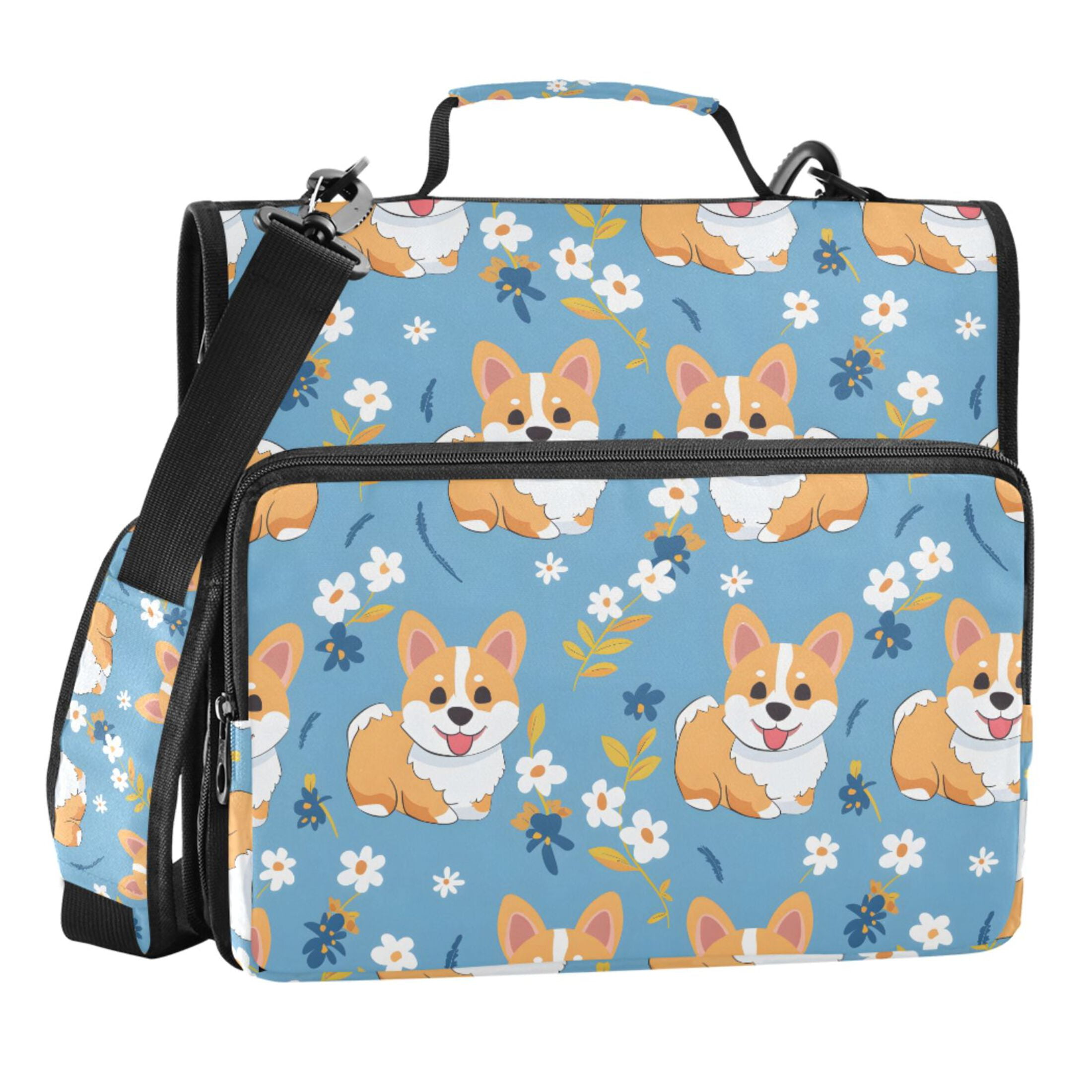 Zipper Binder Corgi Cartoon 1.5 Inch Binder Folder Bag with Shoulder ...