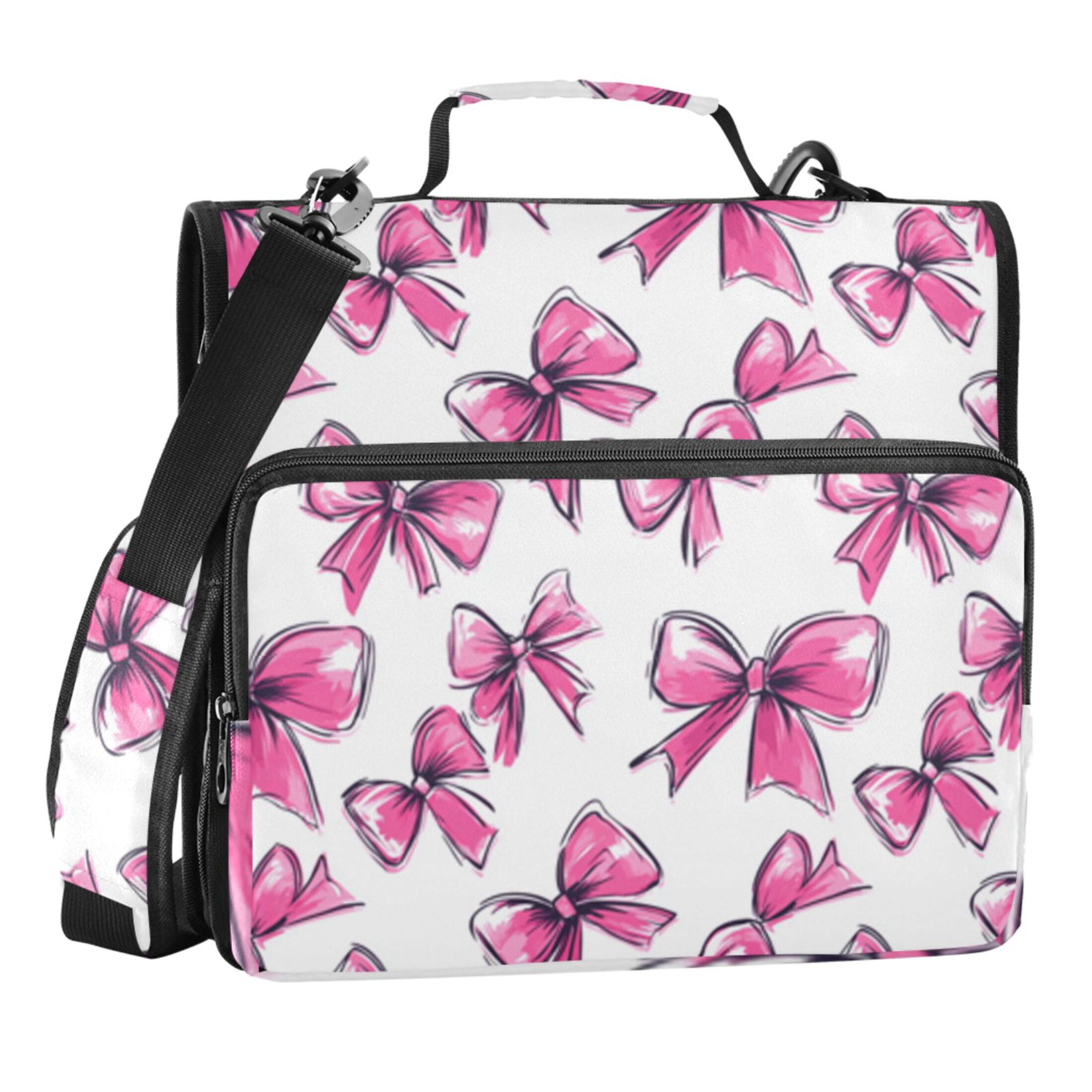 Zipper Binder Cute Bow 1.5 Inch Binder Folder Bag with Shoulder Strap ...