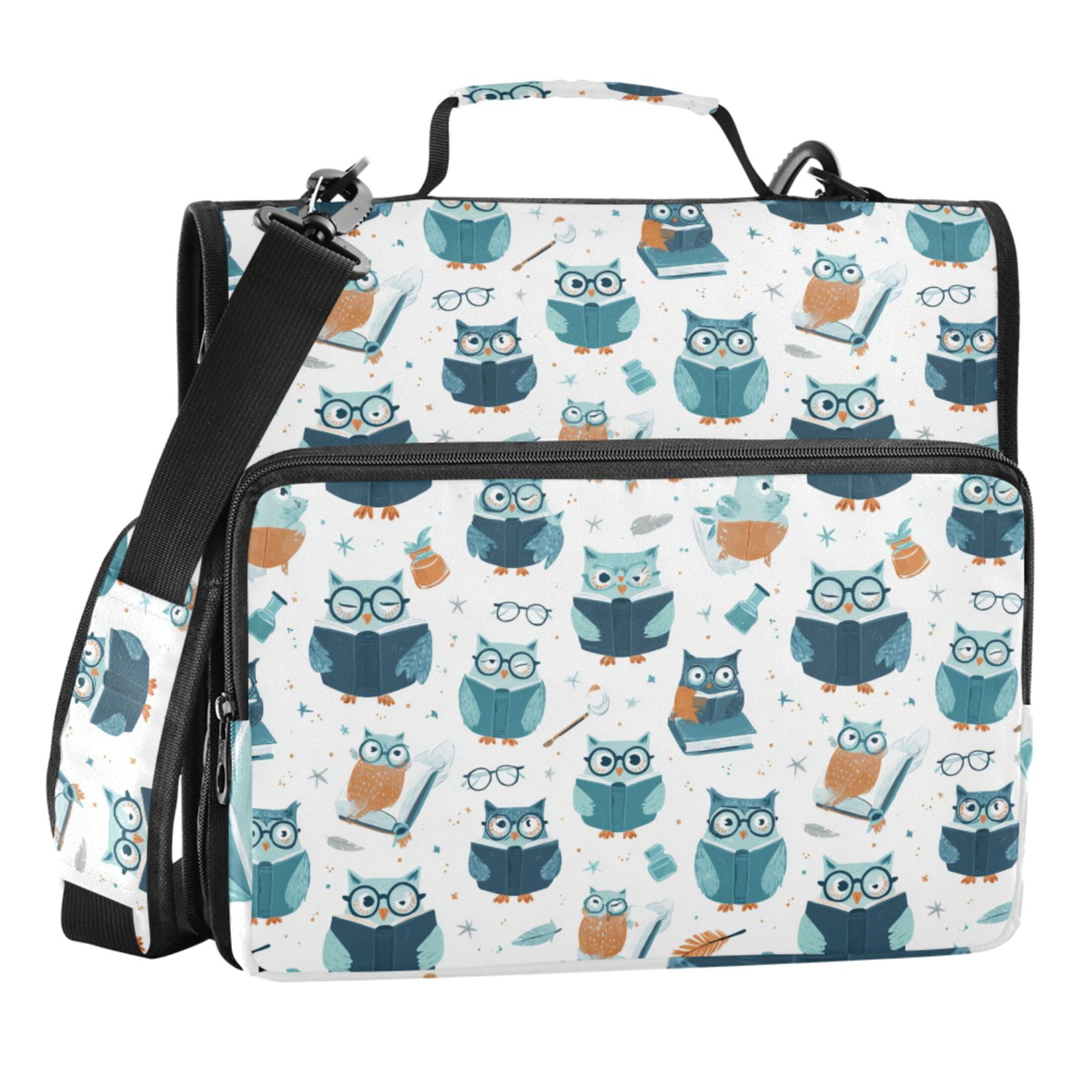 Zipper Binder Cute Owl Book 1.5 Inch Binder Folder Bag with Shoulder ...
