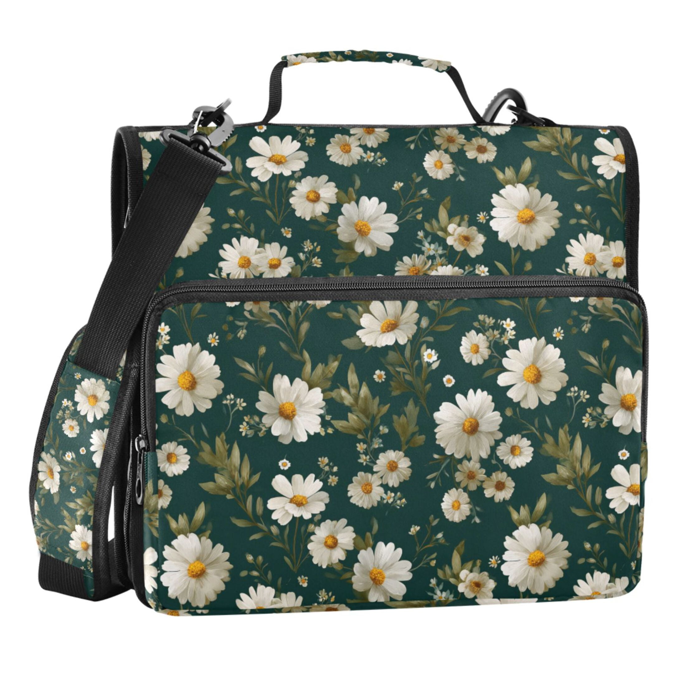 Zipper Binder Daisies and Wildflowers 1.5 Inch Binder Folder Bag with Shoulder Strap and Handle ...