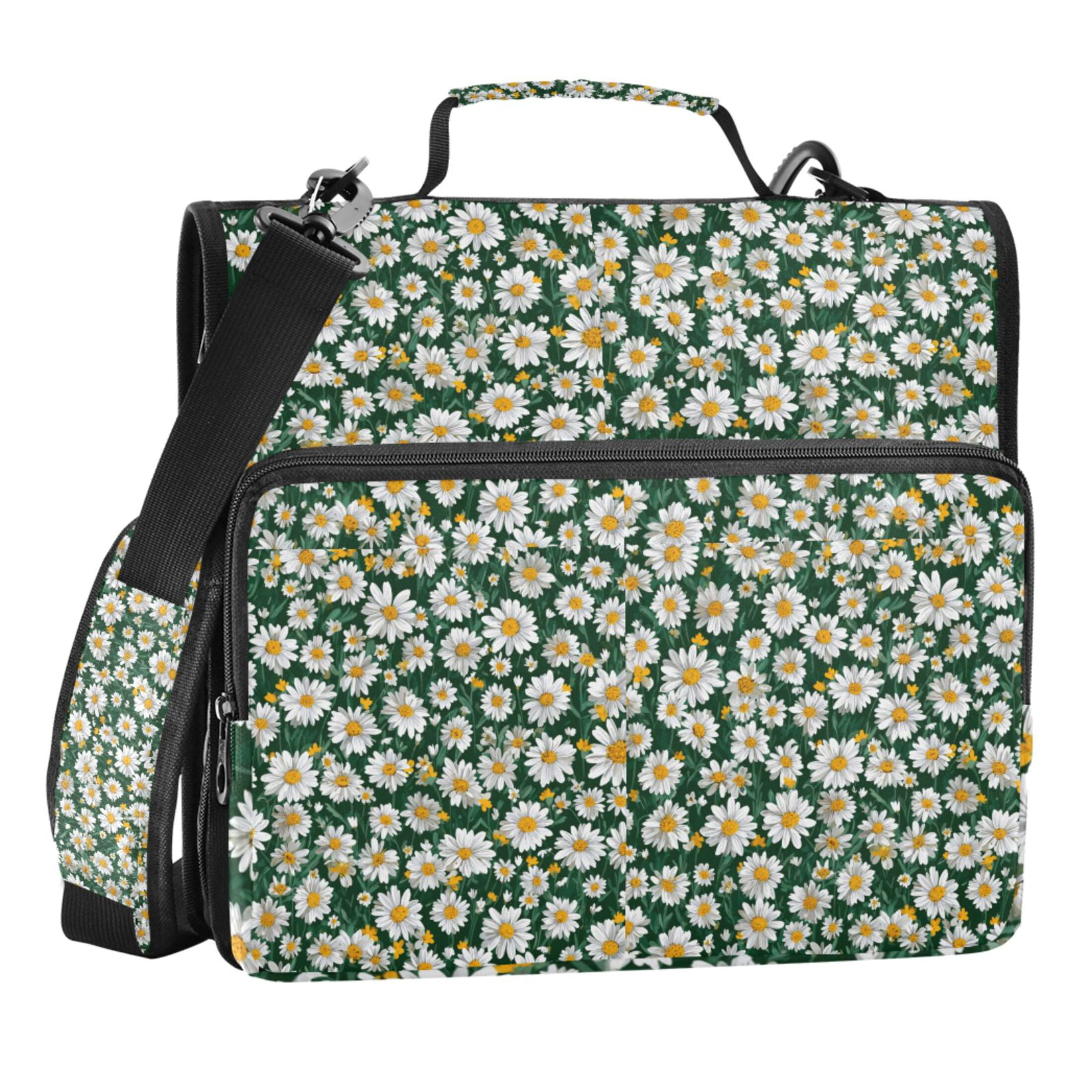 Zipper Binder Daisy Simplicity 1.5 Inch Binder Folder Bag with Shoulder Strap and Handle ...