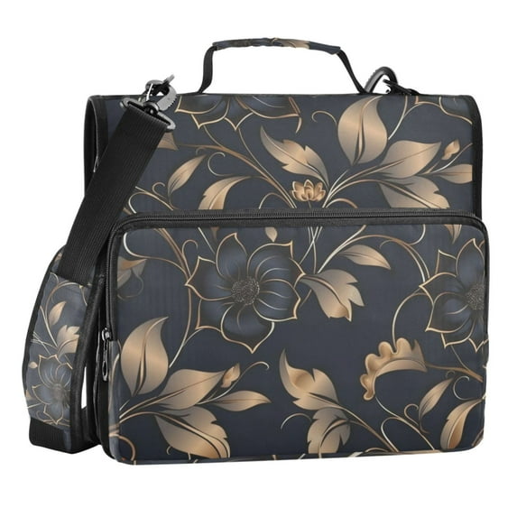 Zipper Binder Dark Black Flowers 1.5 Inch Binder Folder Bag with ...