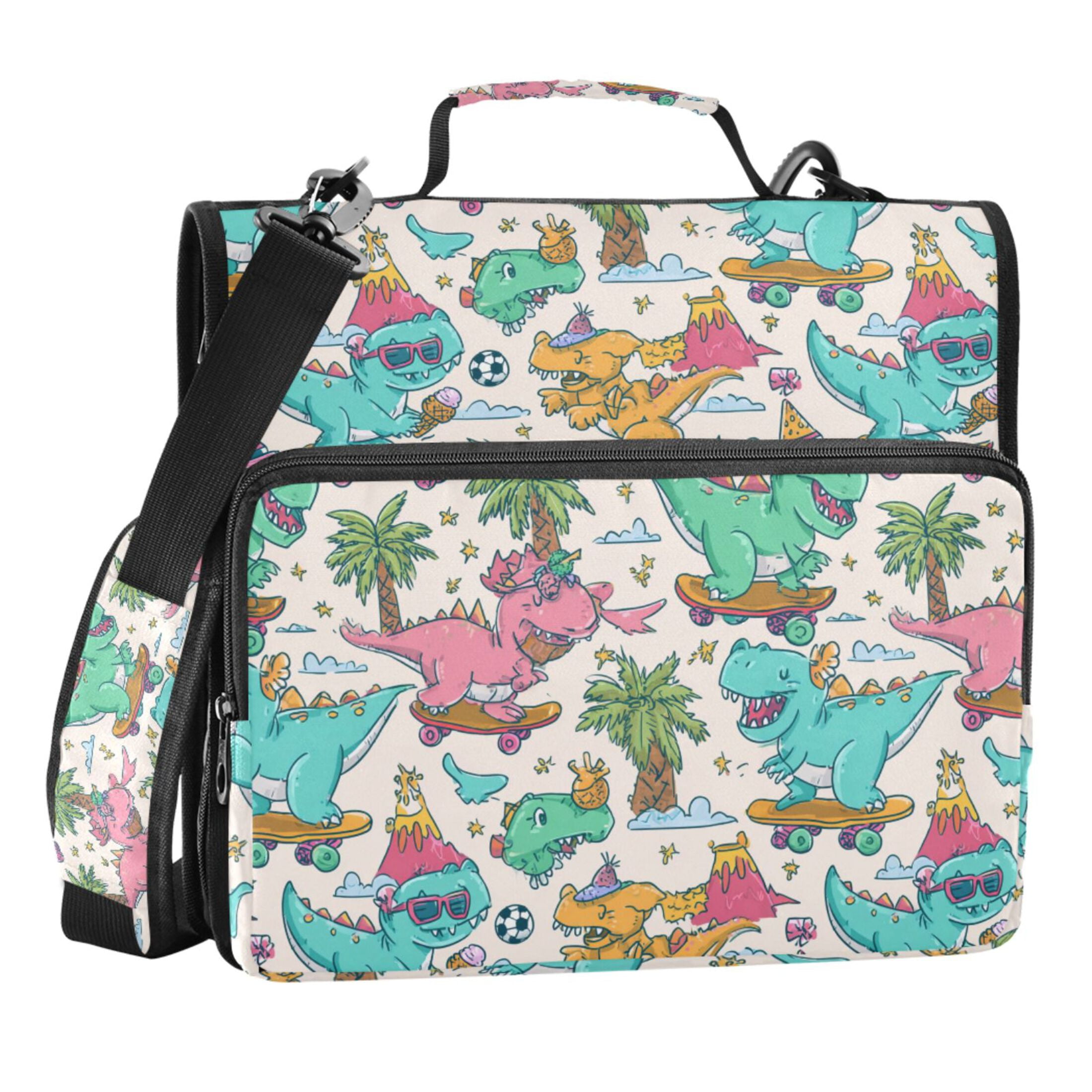 Zipper Binder Dinosaur Volcano 1.5 Inch Binder Folder Bag with Shoulder ...
