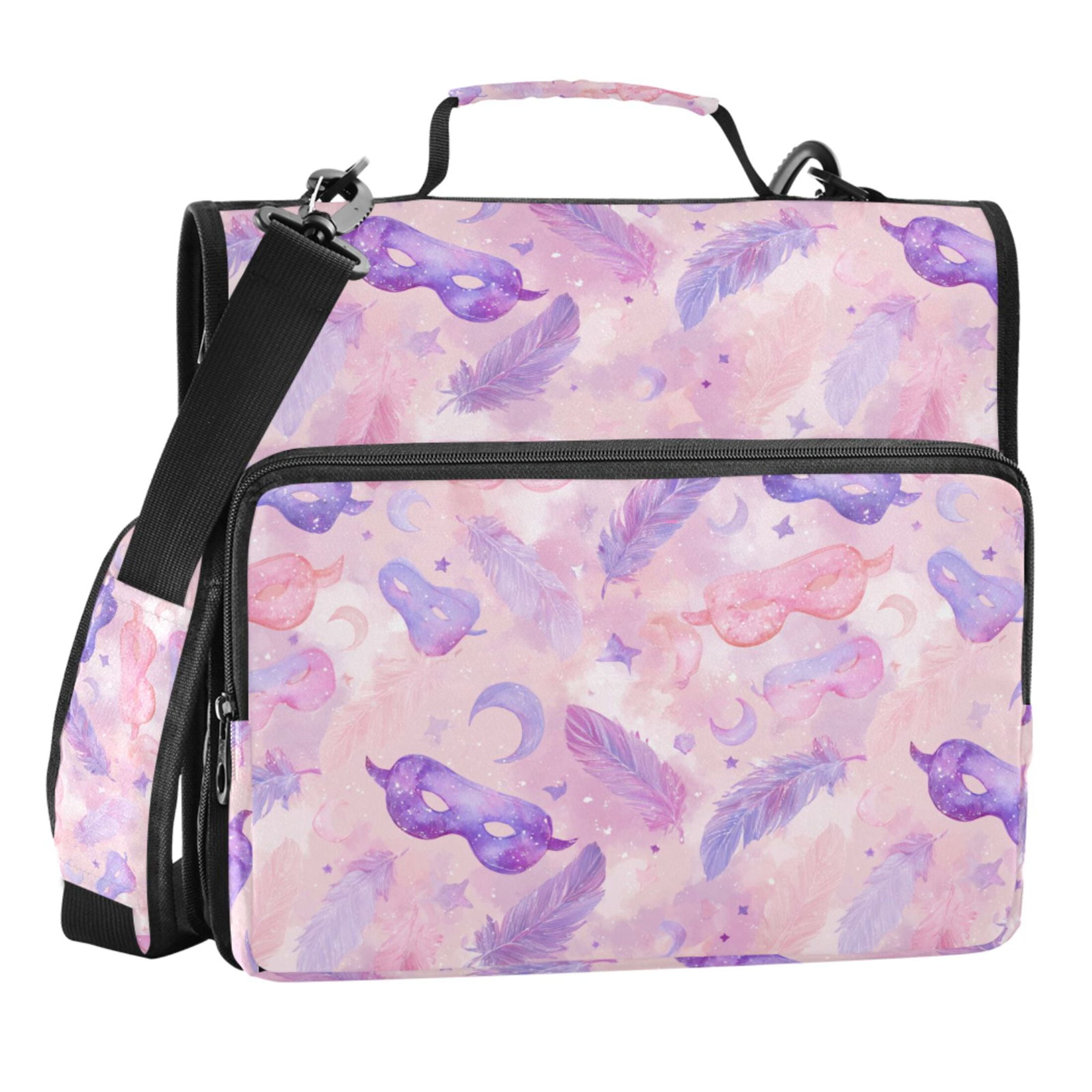 Zipper Binder Feather Eye Mask 1.5 Inch Binder Folder Bag with Shoulder ...