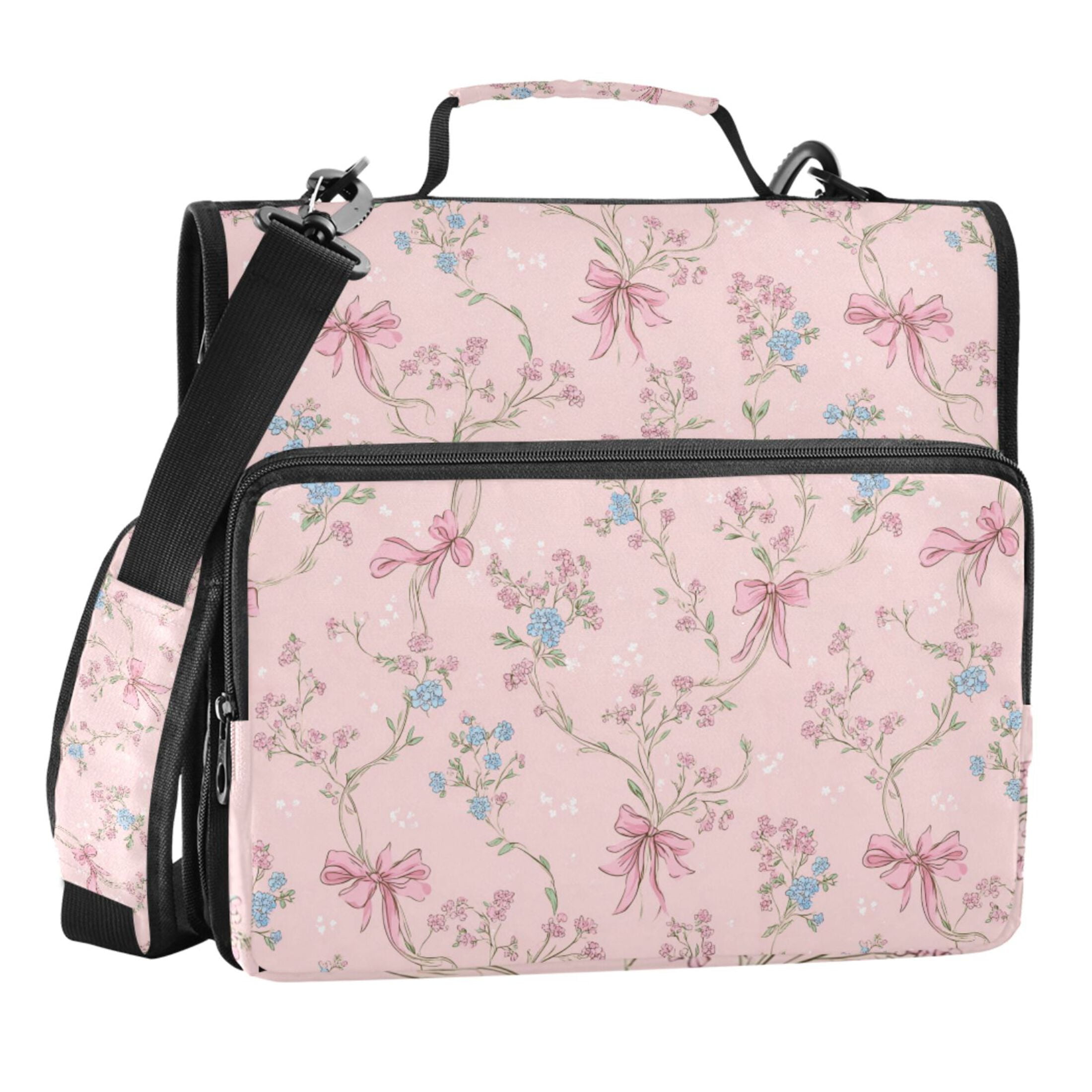 Zipper Binder Floral Vine Bow 1.5 Inch Binder Folder Bag with Shoulder ...