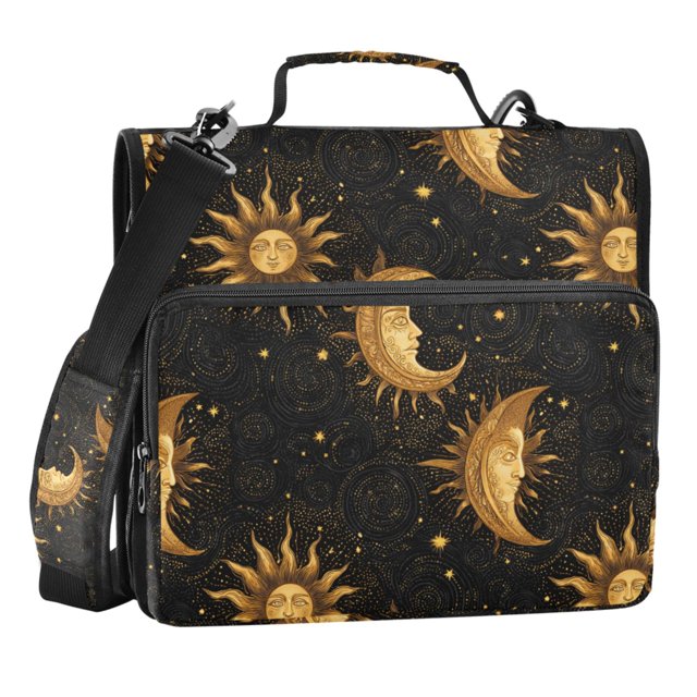Zipper Binder Golden Sun Moon and Stars 1.5 Inch Binder Folder Bag with ...
