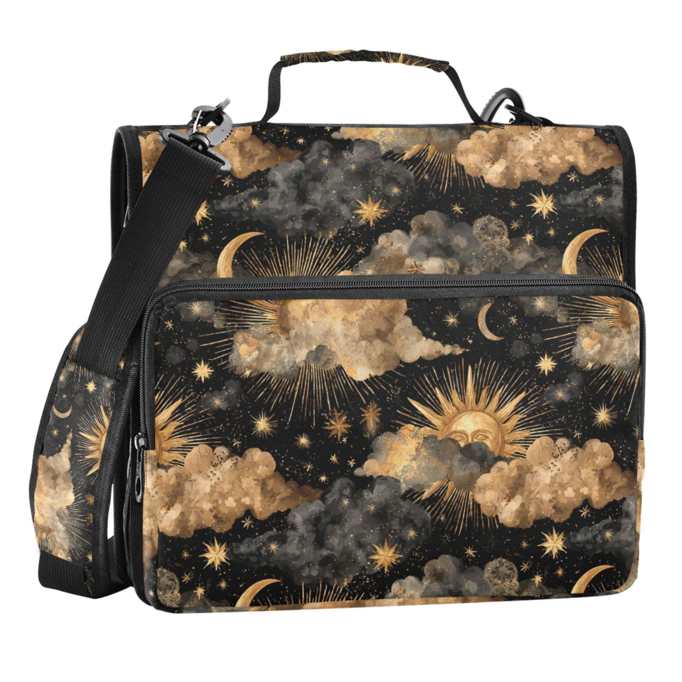 Zipper Binder Golden Sun and Moon 1.5 Inch Binder Folder Bag with ...