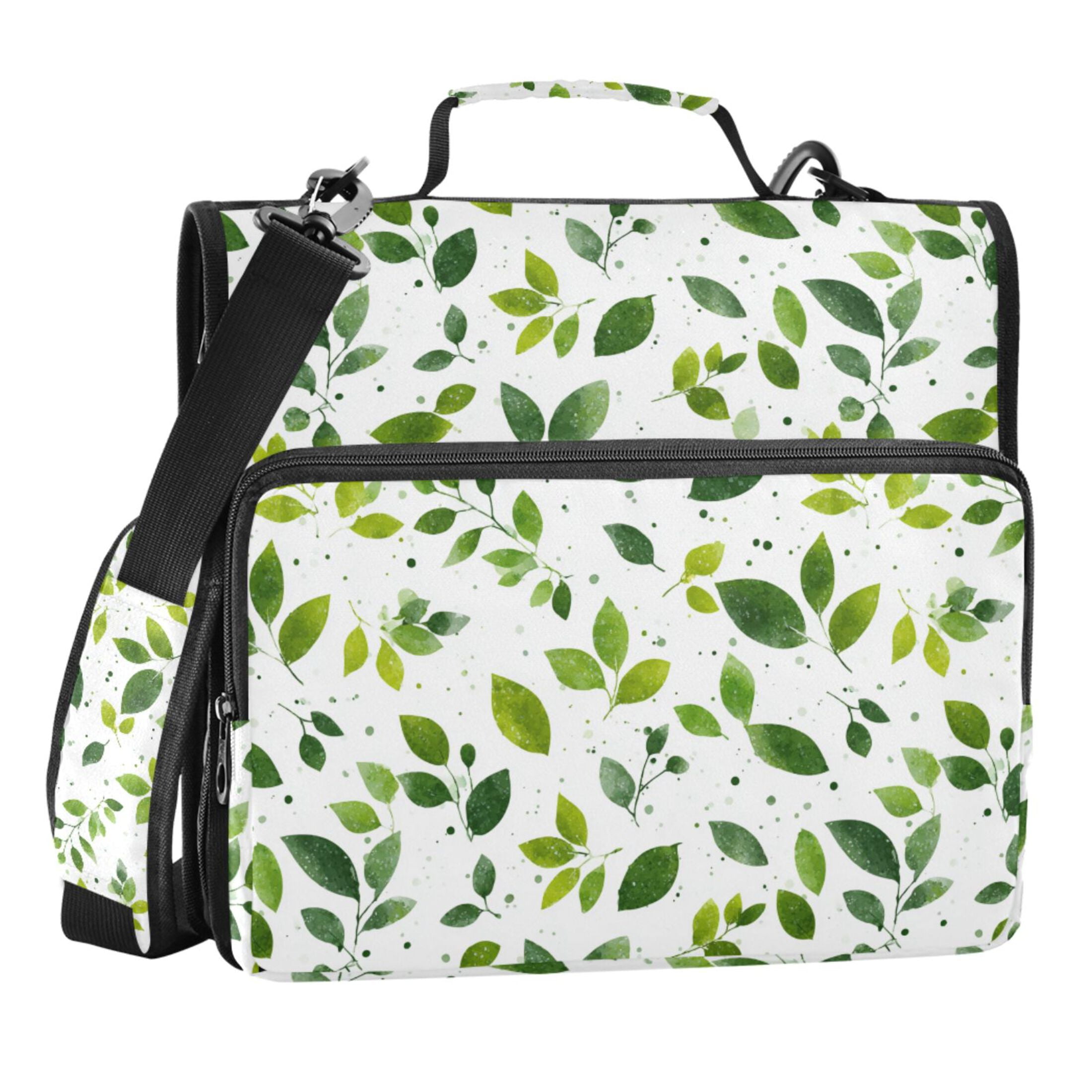 Zipper Binder Green Leaves 1.5 Inch Binder Folder Bag with Shoulder ...