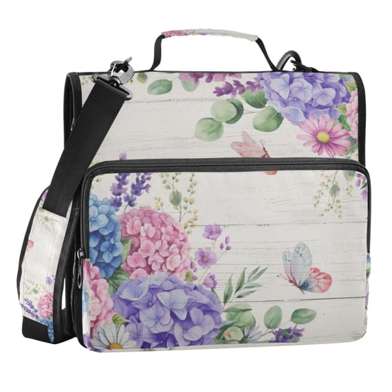 Zipper Binder Hydrangea Floral 1.5 Inch Binder Folder Bag with Shoulder ...