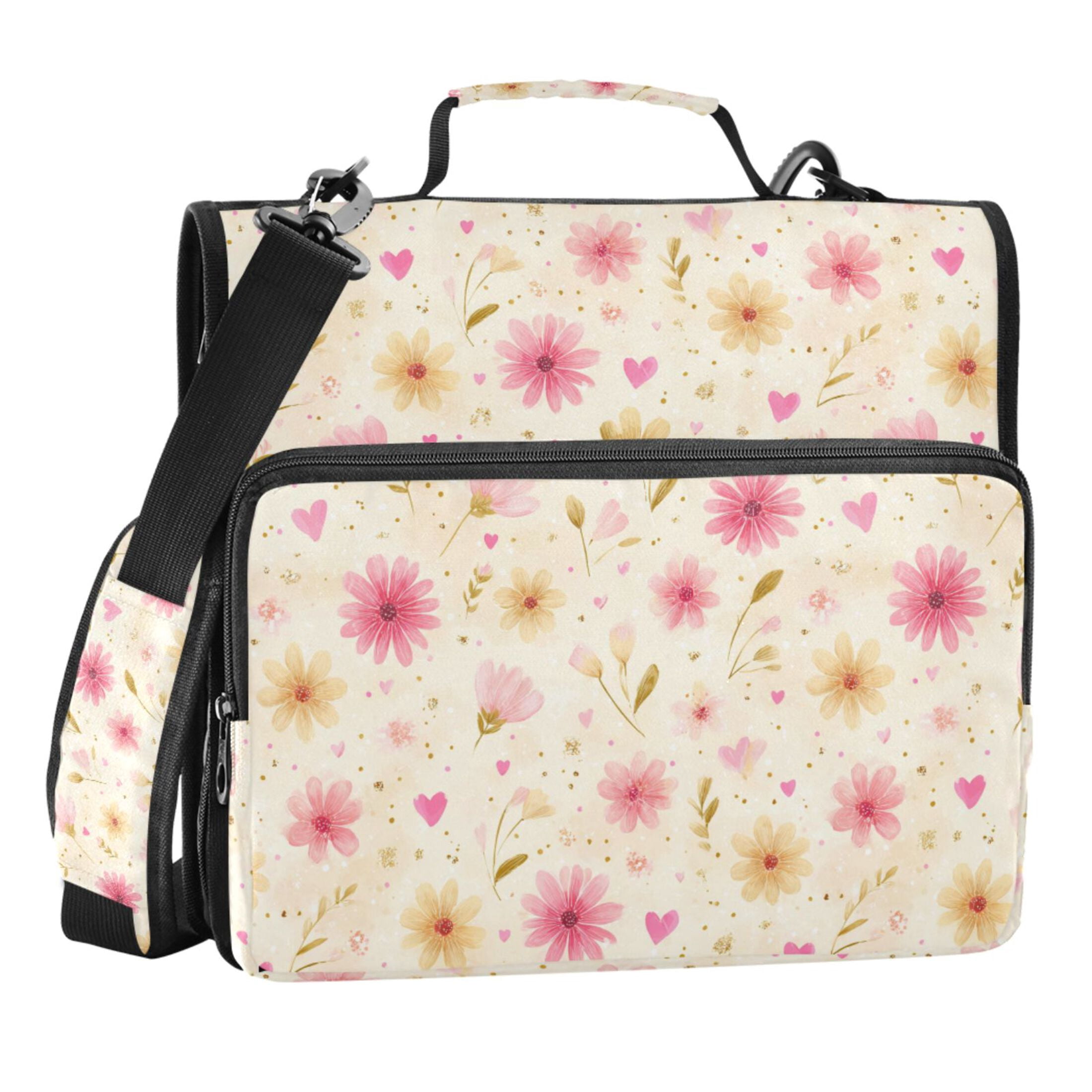Zipper Binder Light Pink Flowers 1.5 Inch Binder Folder Bag with ...