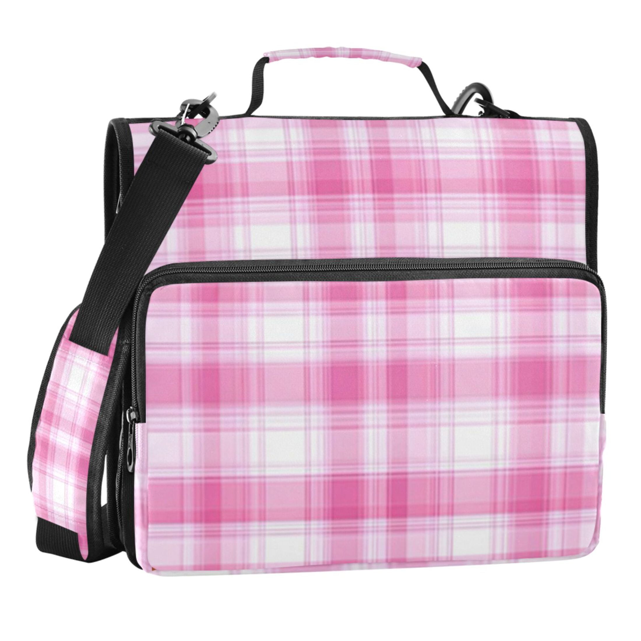 Zipper Binder Light Pink Line 1.5 Inch Binder Folder Bag with Shoulder ...