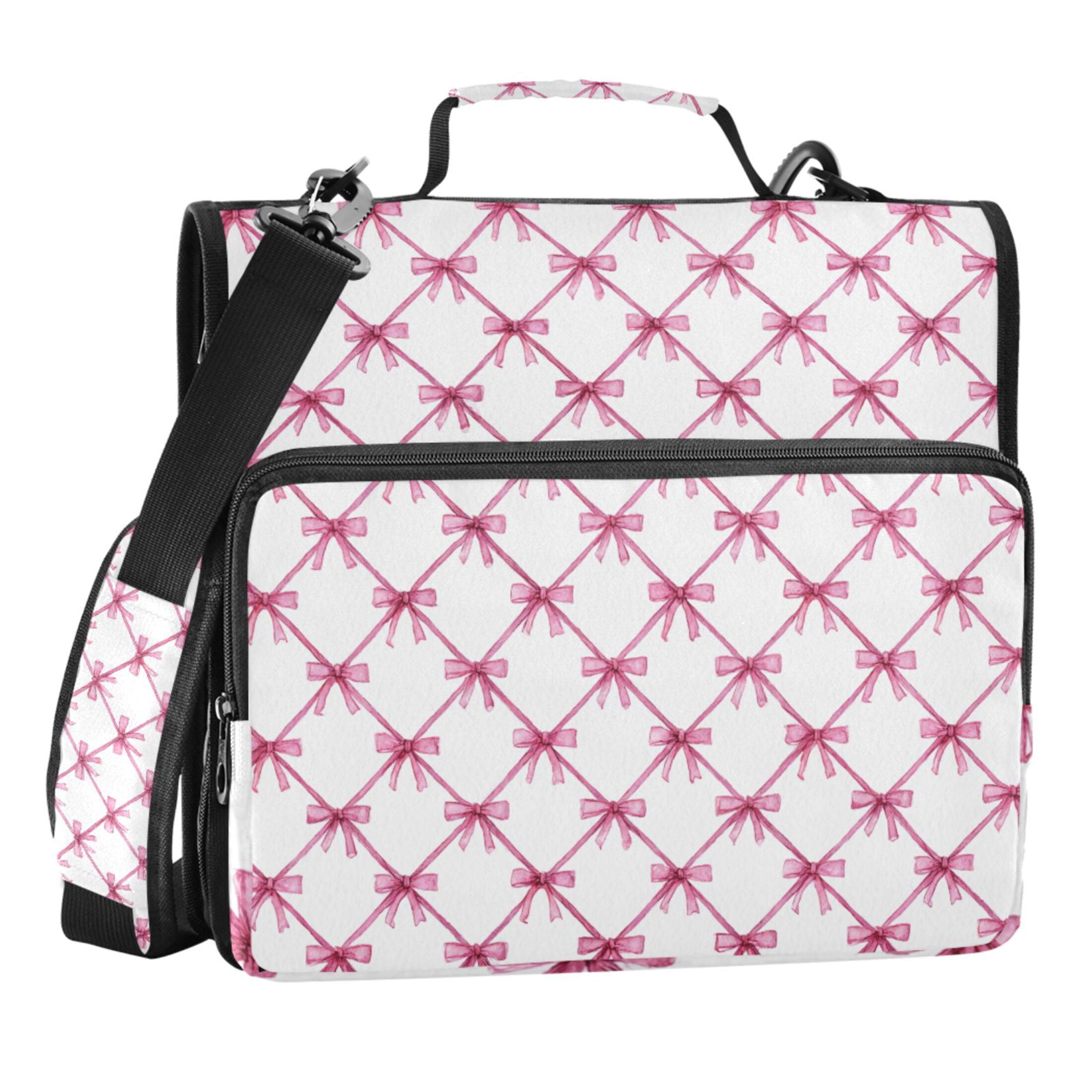 Zipper Binder Light Pink Ribbon Bow Plaid 1.5 Inch Binder Folder Bag ...