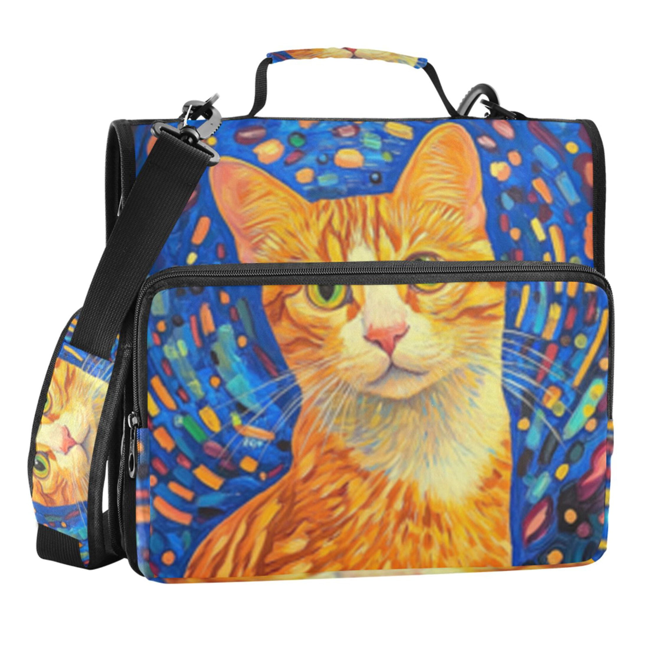 Zipper Binder Orange Cat Art 1.5 Inch Binder Folder Bag with Shoulder ...