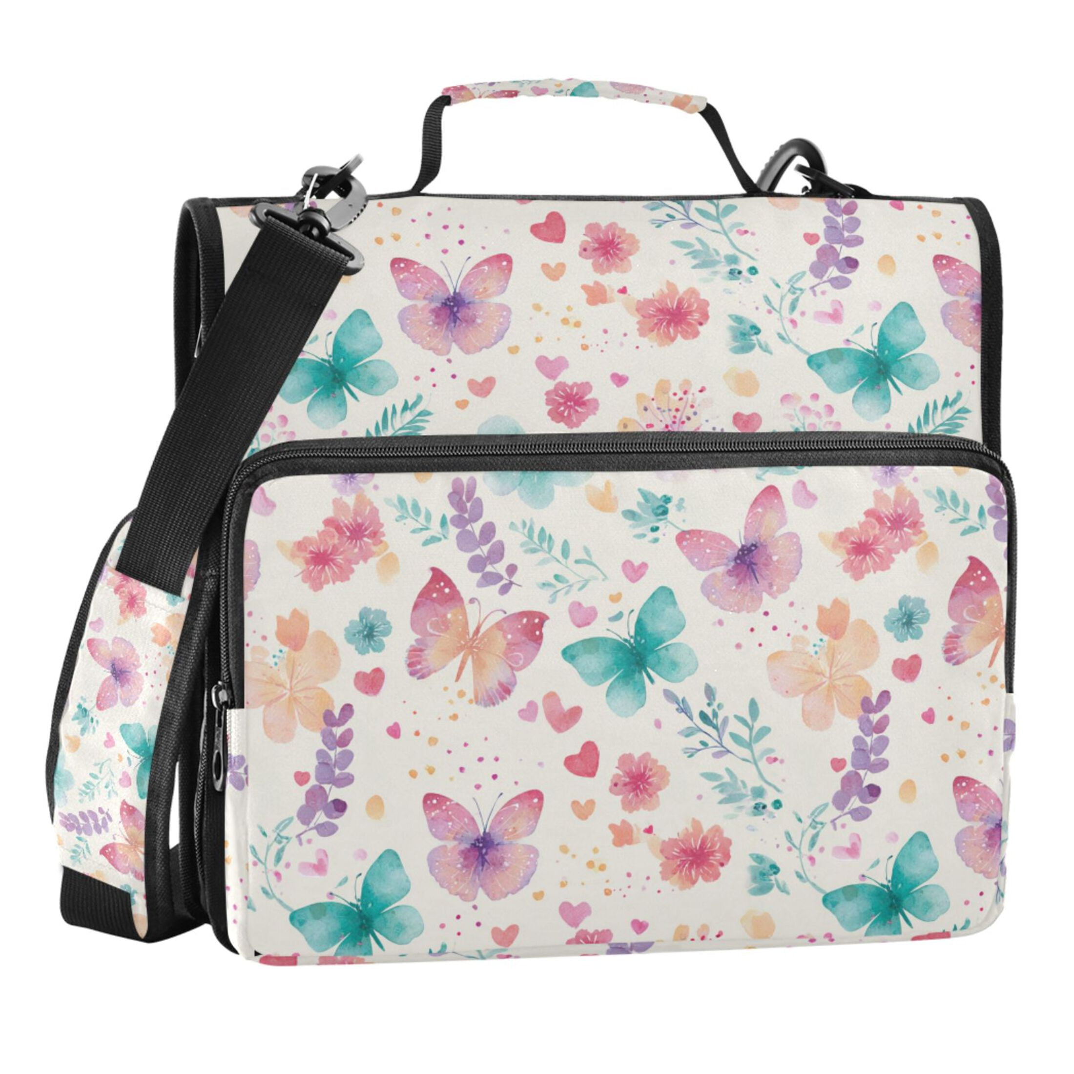 Zipper Binder Pastel Butterfly 1.5 Inch Binder Folder Bag with Shoulder ...