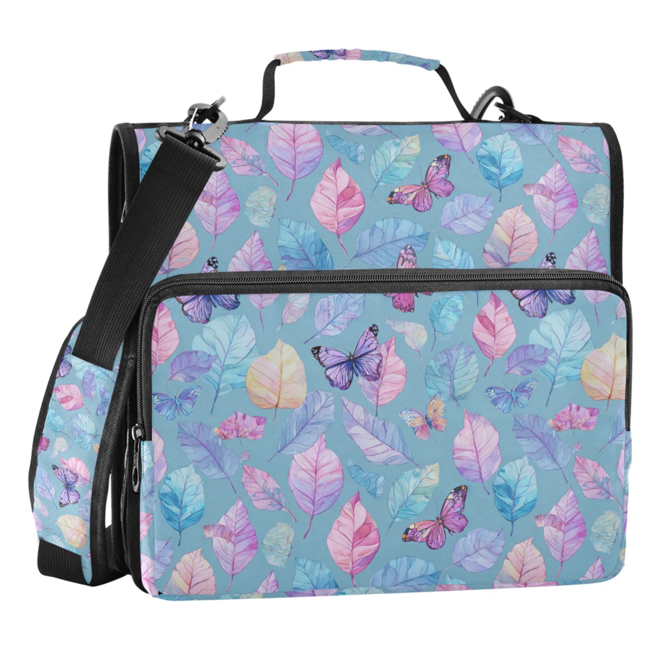 Zipper Binder Pastel Leaf Butterfly 1.5 Inch Binder Folder Bag with ...