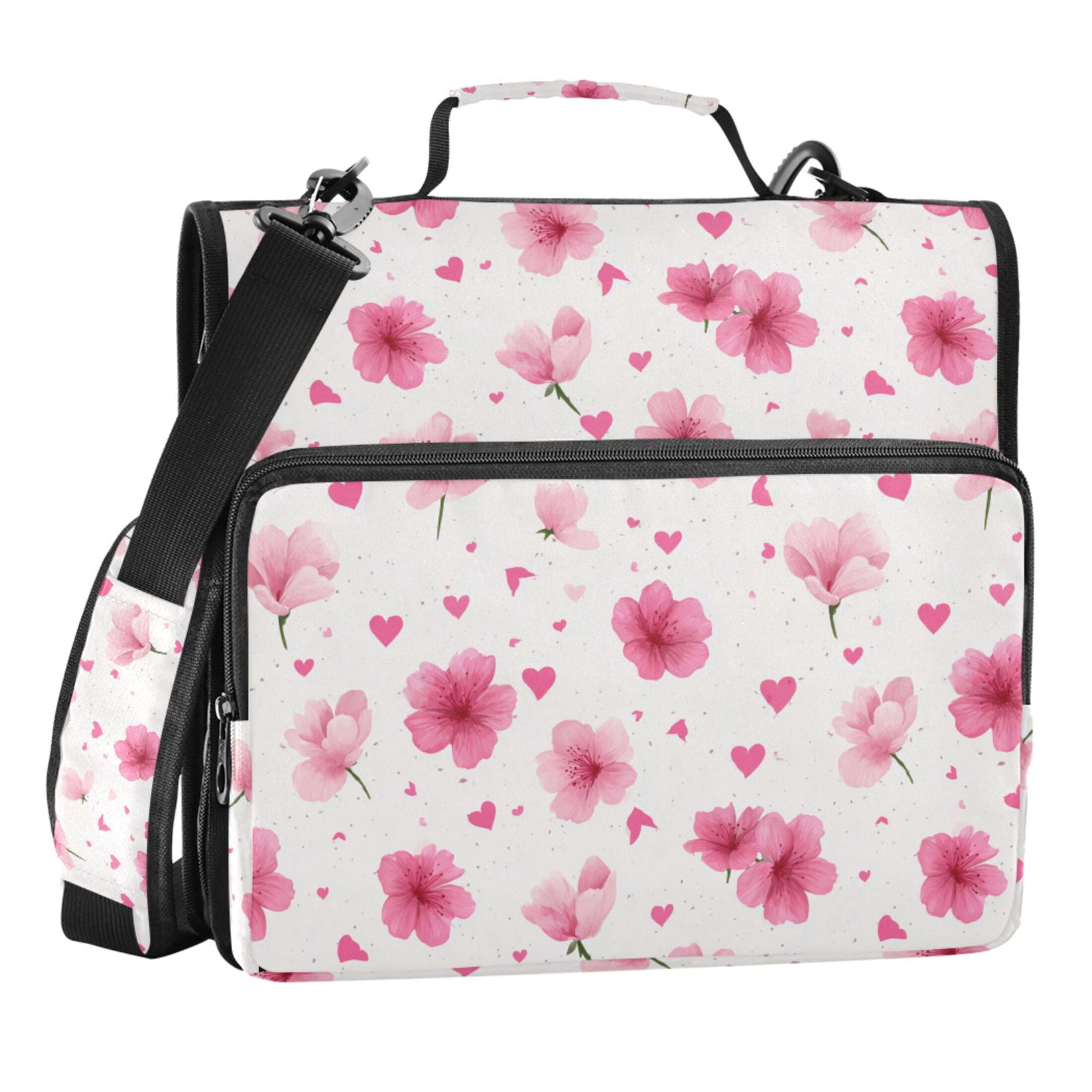 Zipper Binder Pink Flowers 1.5 Inch Binder Folder Bag with Shoulder ...