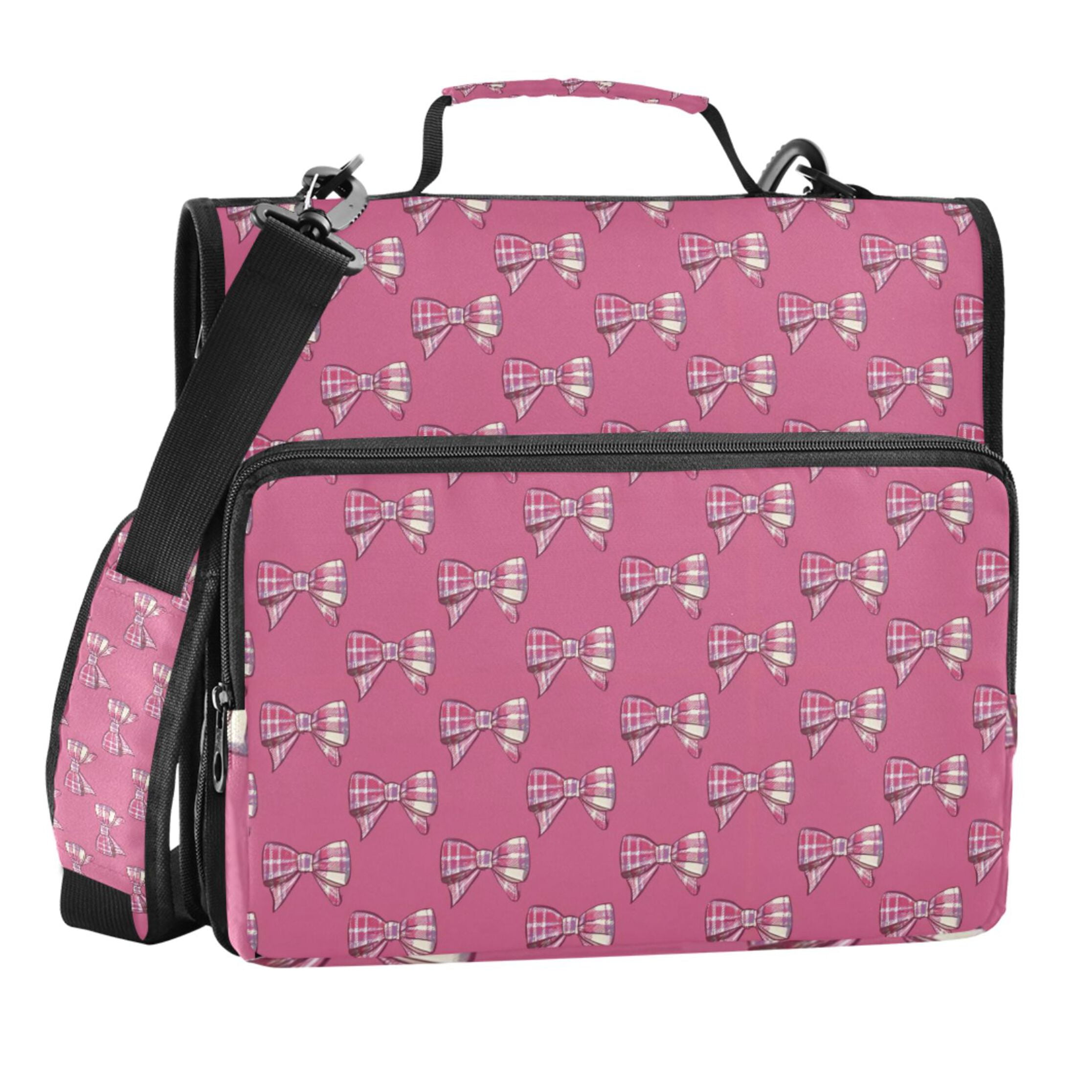 Zipper Binder Pink Plaid Bow Pattern 1.5 Inch Binder Folder Bag with ...