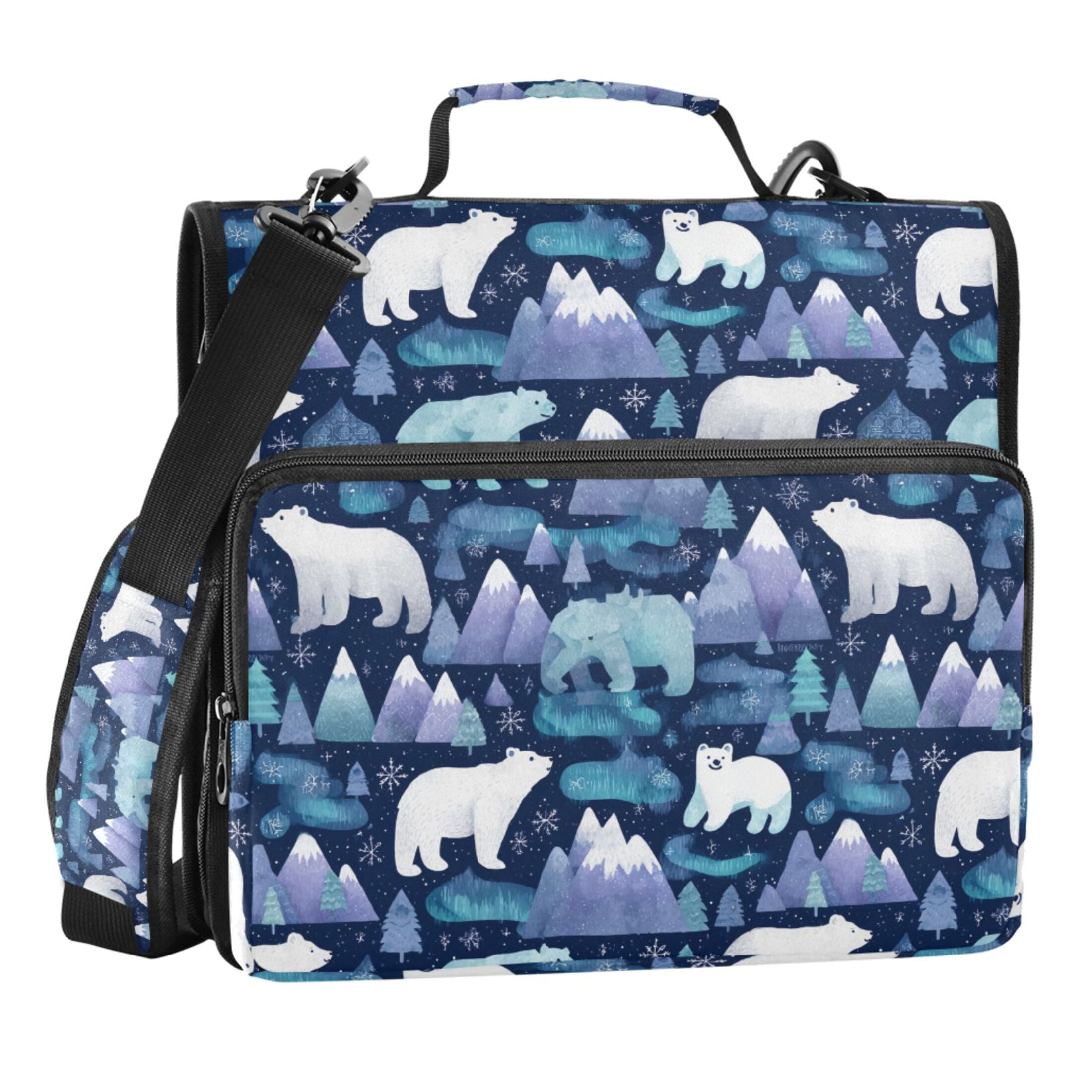 Zipper Binder Polar Bears 1.5 Inch Binder Folder Bag with Shoulder ...