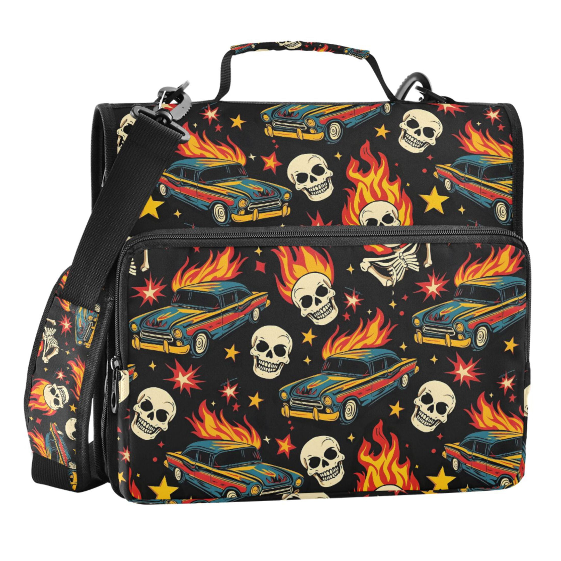 Zipper Binder Racing Car Skull Fire 1.5 Inch Binder Folder Bag with ...