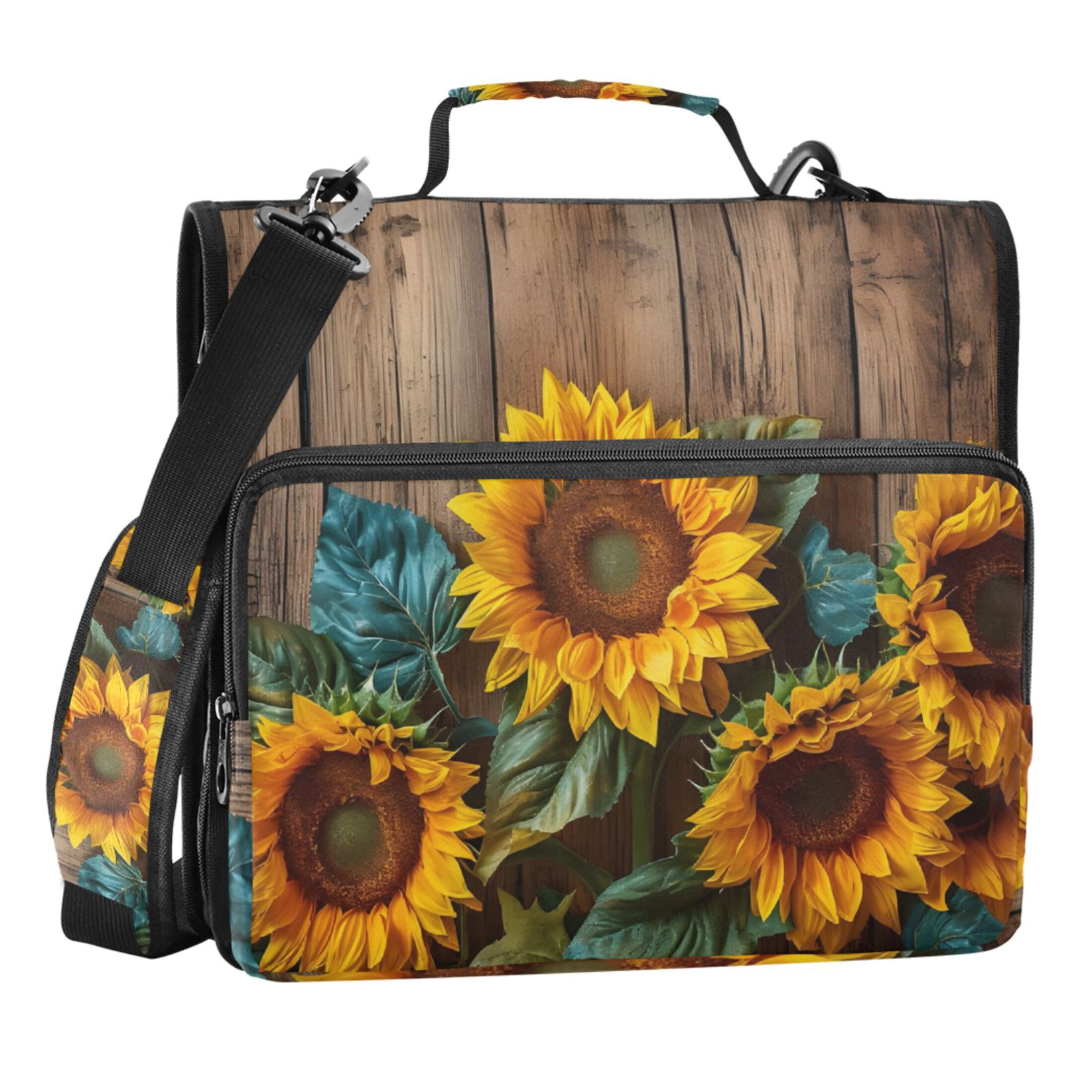 Zipper Binder Retro Wooden Sunflower Floral 1.5 Inch Binder Folder Bag ...