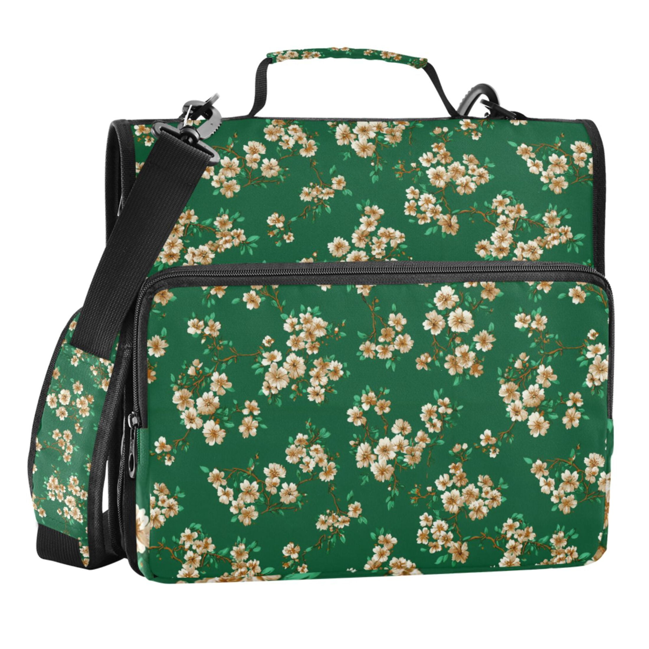 Zipper Binder Small Green Flowers 1.5 Inch Binder Folder Bag with ...