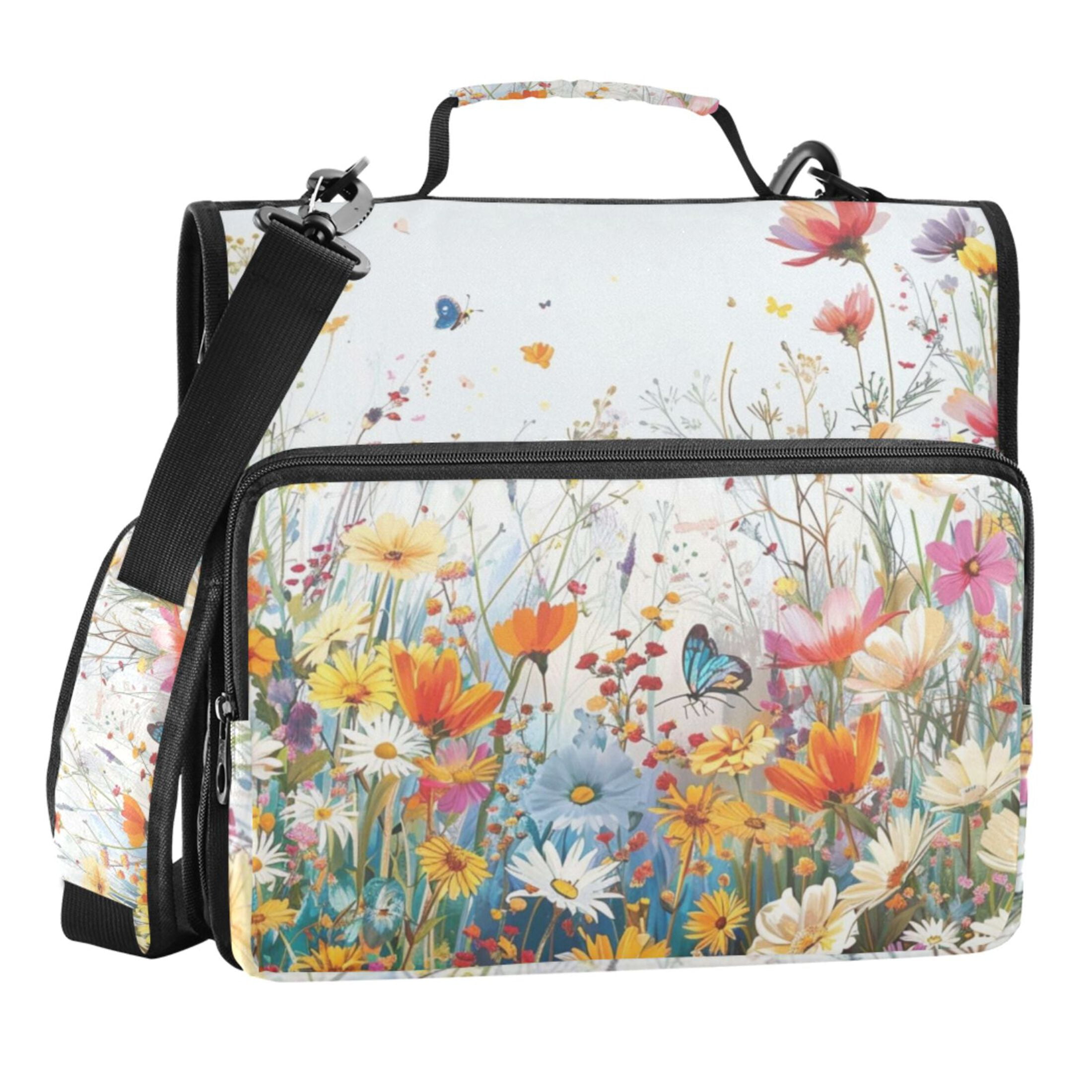 Zipper Binder Spring Flower 1.5 Inch Binder Folder Bag with Shoulder ...
