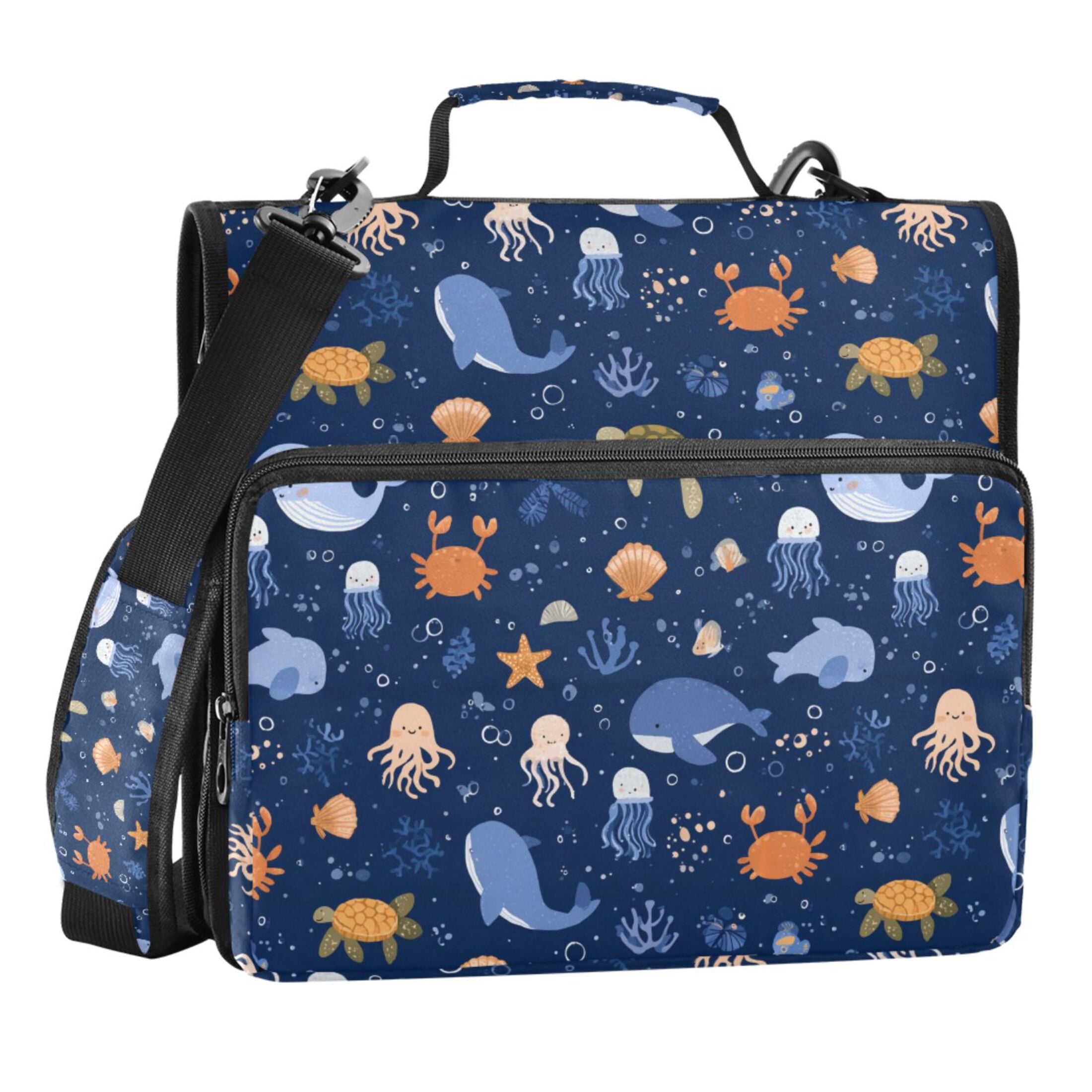 Zipper Binder Whale Turtle Crab 1.5 Inch Binder Folder Bag with ...