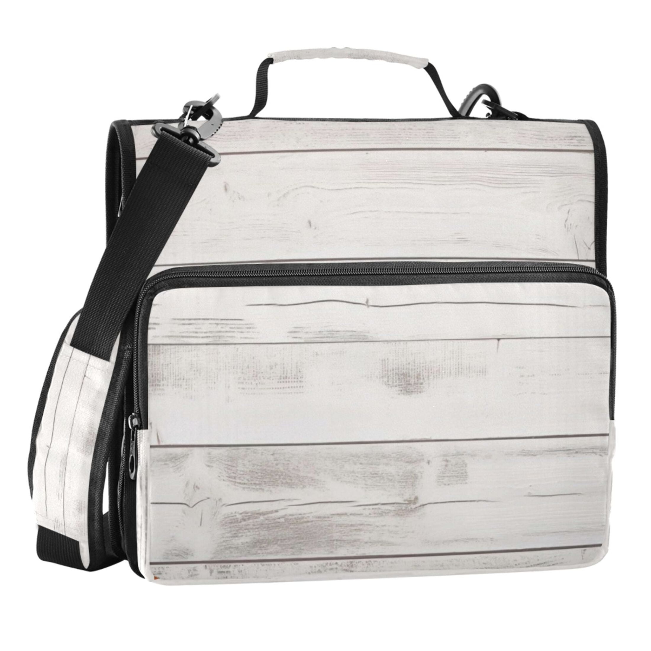 Zipper Binder White Wood 1.5 Inch Binder Folder Bag with Shoulder Strap ...
