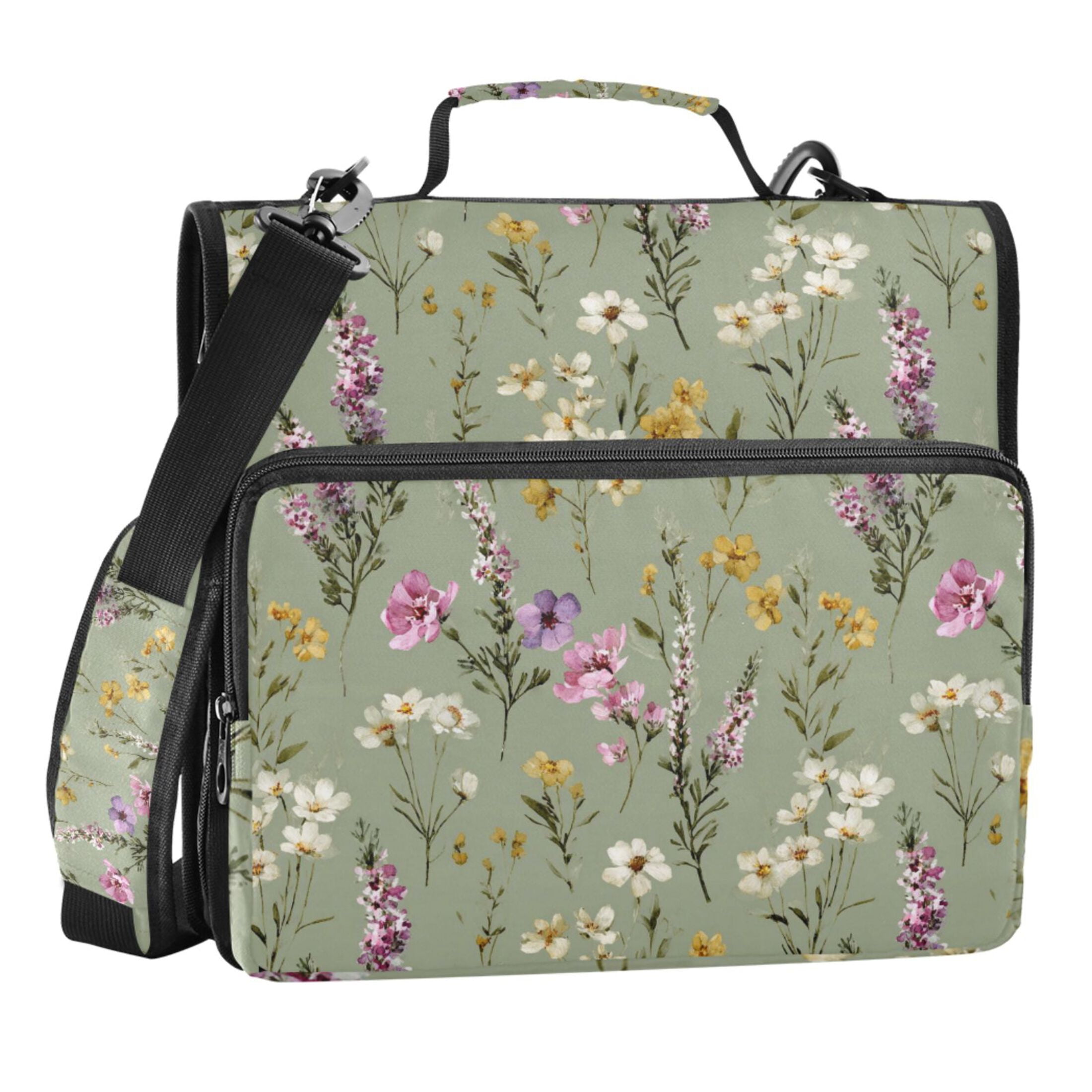 Zipper Binder Wild Flowers 1.5 Inch Binder Folder Bag with Shoulder ...
