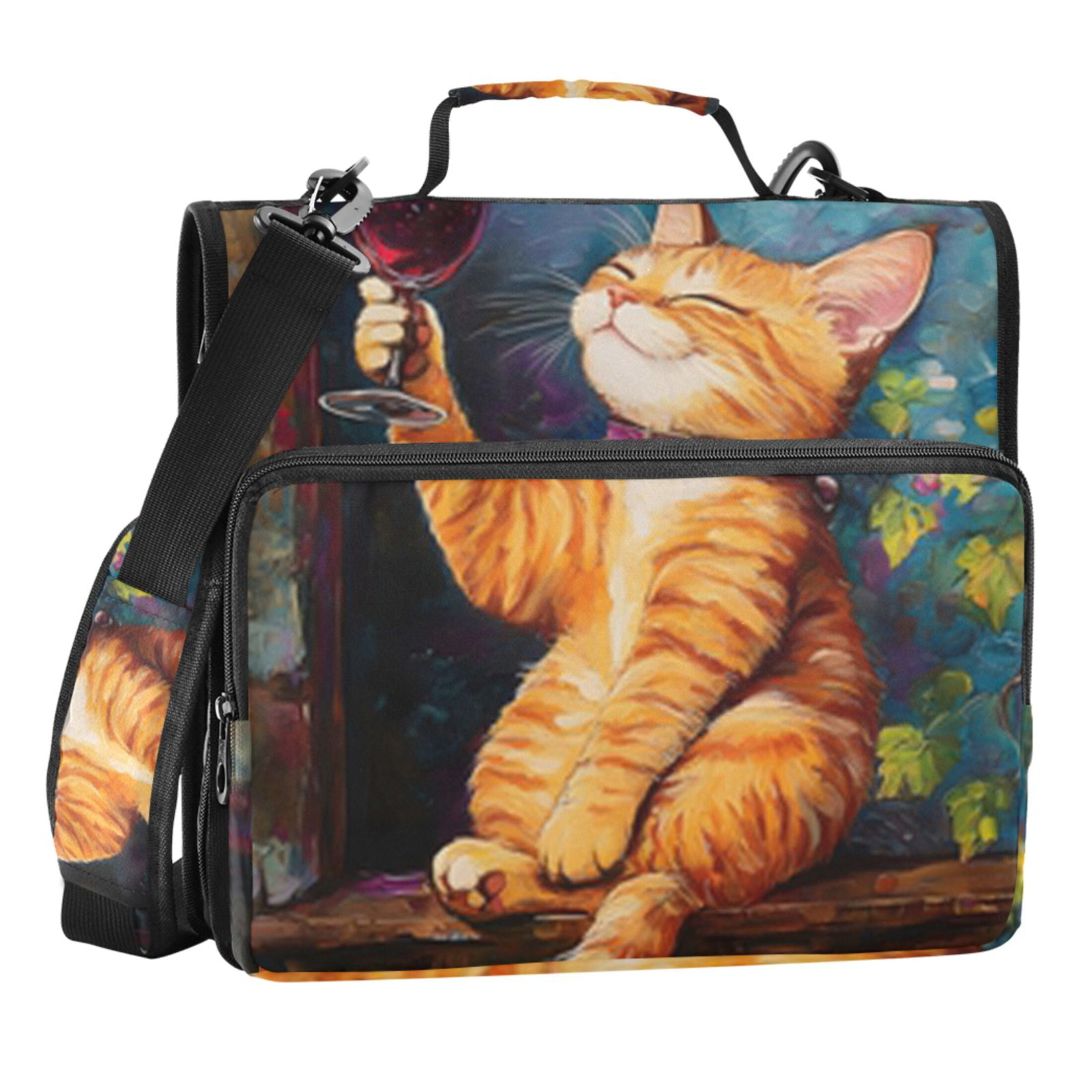 Zipper Binder Wine Drinking Orange Cat 1.5 Inch Binder Folder Bag with ...