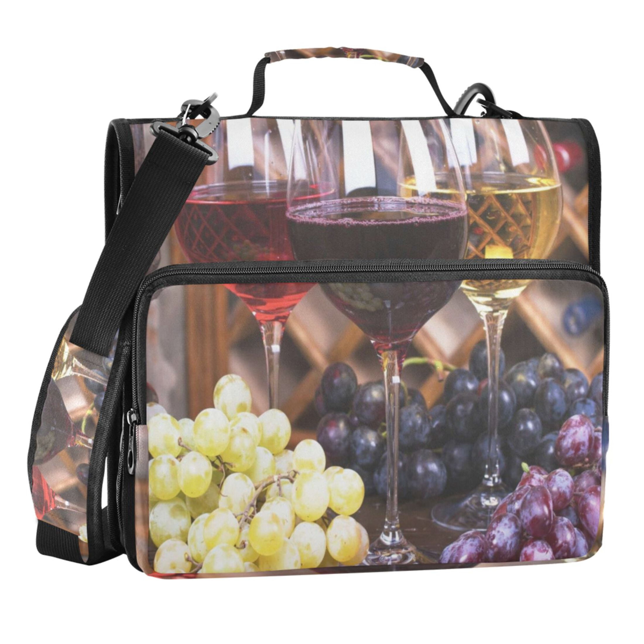 Zipper Binder Wine with Grapes 1.5 Inch Binder Folder Bag with Shoulder ...