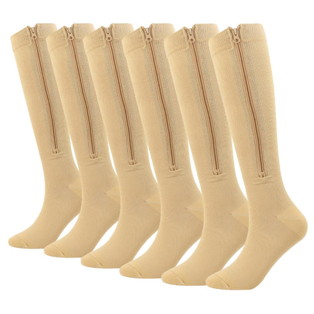 Zipper Compression Socks - 3 Pairs, 15-20mmHg Closed Toe with Zip Guard ...