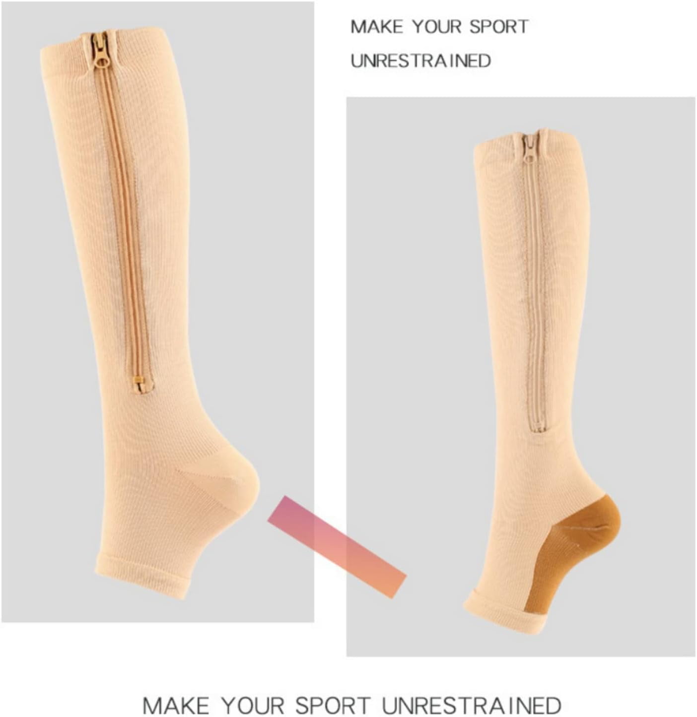 Zipper Compression Socks For Men Women Compression Stockings Toeless ...