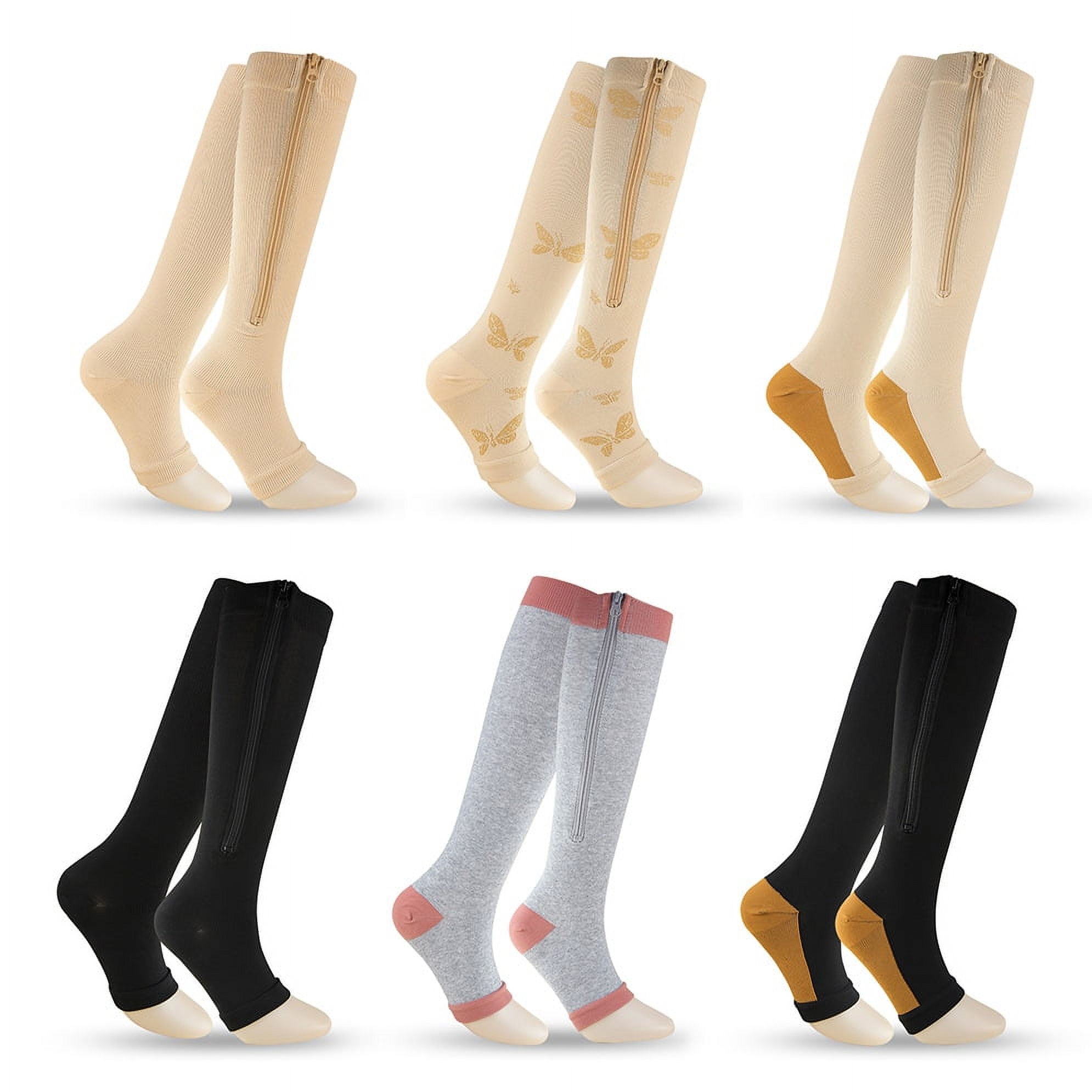 Zipper Compression Socks Men & Women - 15-20mmhg Open Toe Compression ...