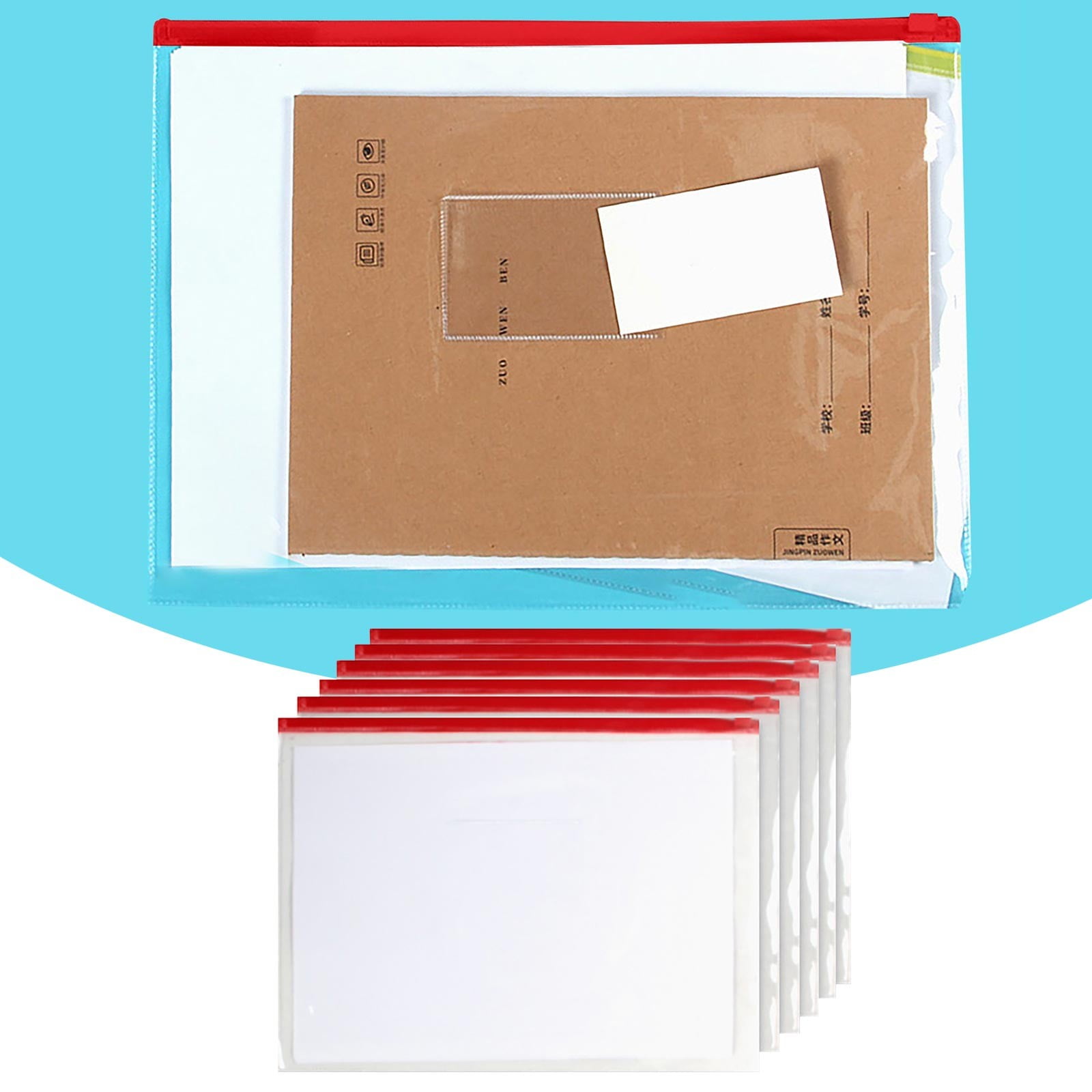 Zipper Document Bag (Folder Pouch, Storage Case), Red, Transparent Pvc ...