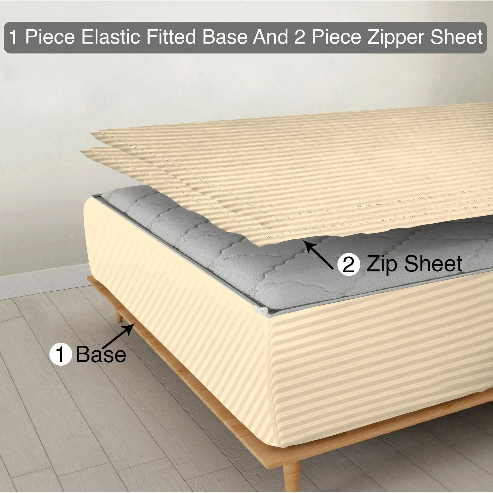 Zipper Fitted Sheet, (Olympic Queen Size 66x80) 15 Inch Deep Pocket ...