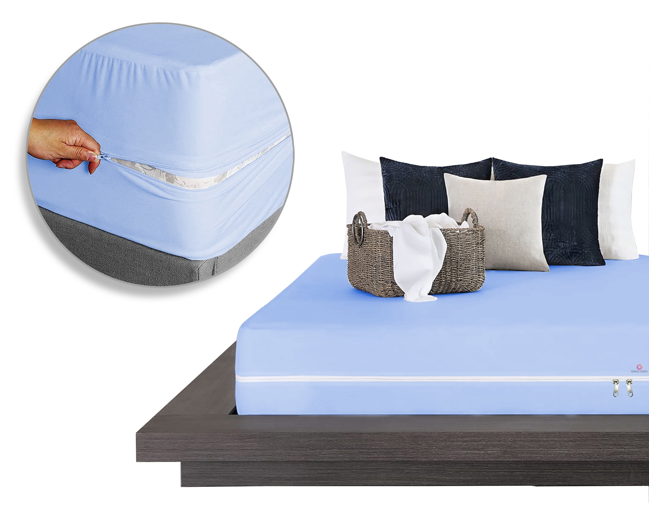 Zipper Fitted Sheet Twin Size (39X75), 100% Microfiber 1 Piece Fitted ...